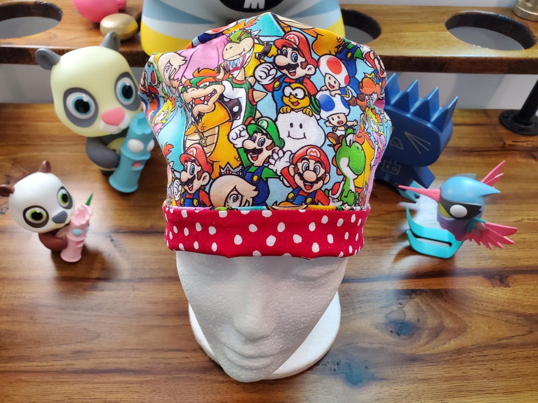 Super Mario and Friends With Red and White Dot Pixie Scrub Cap ...
