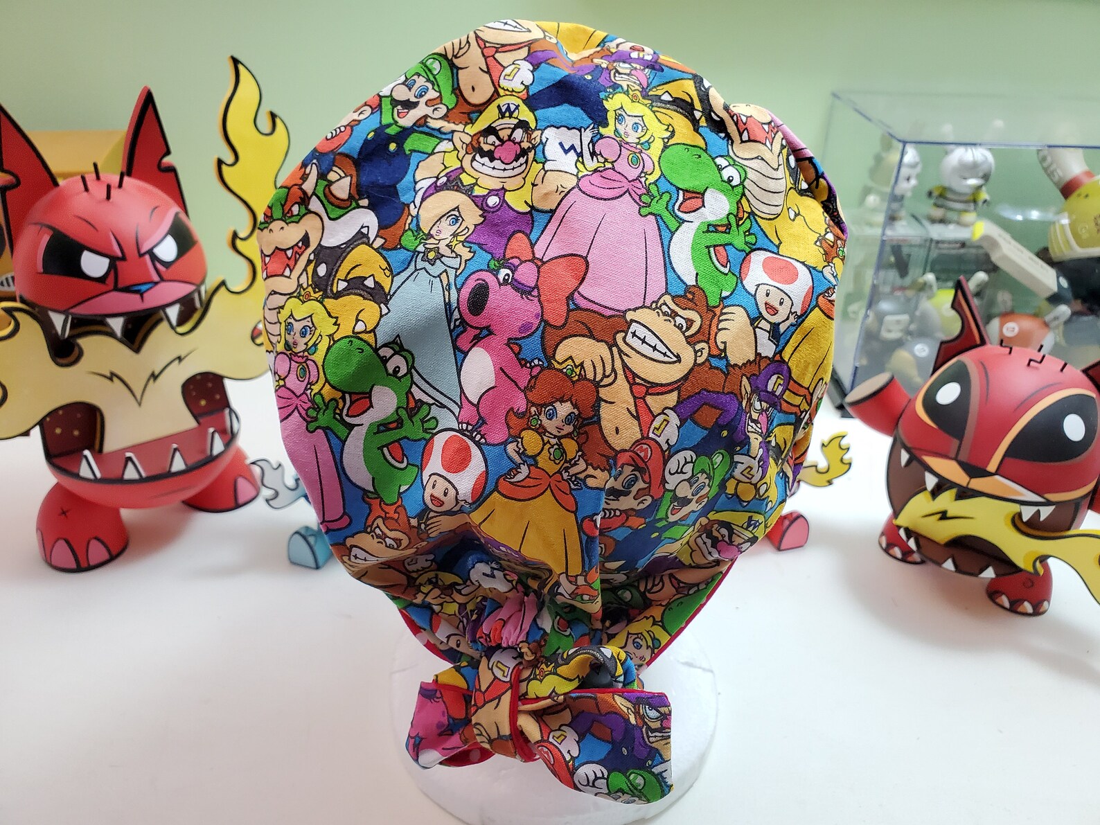 Super Mario and Friends With Red and White Dot Pixie Scrub Cap - Etsy