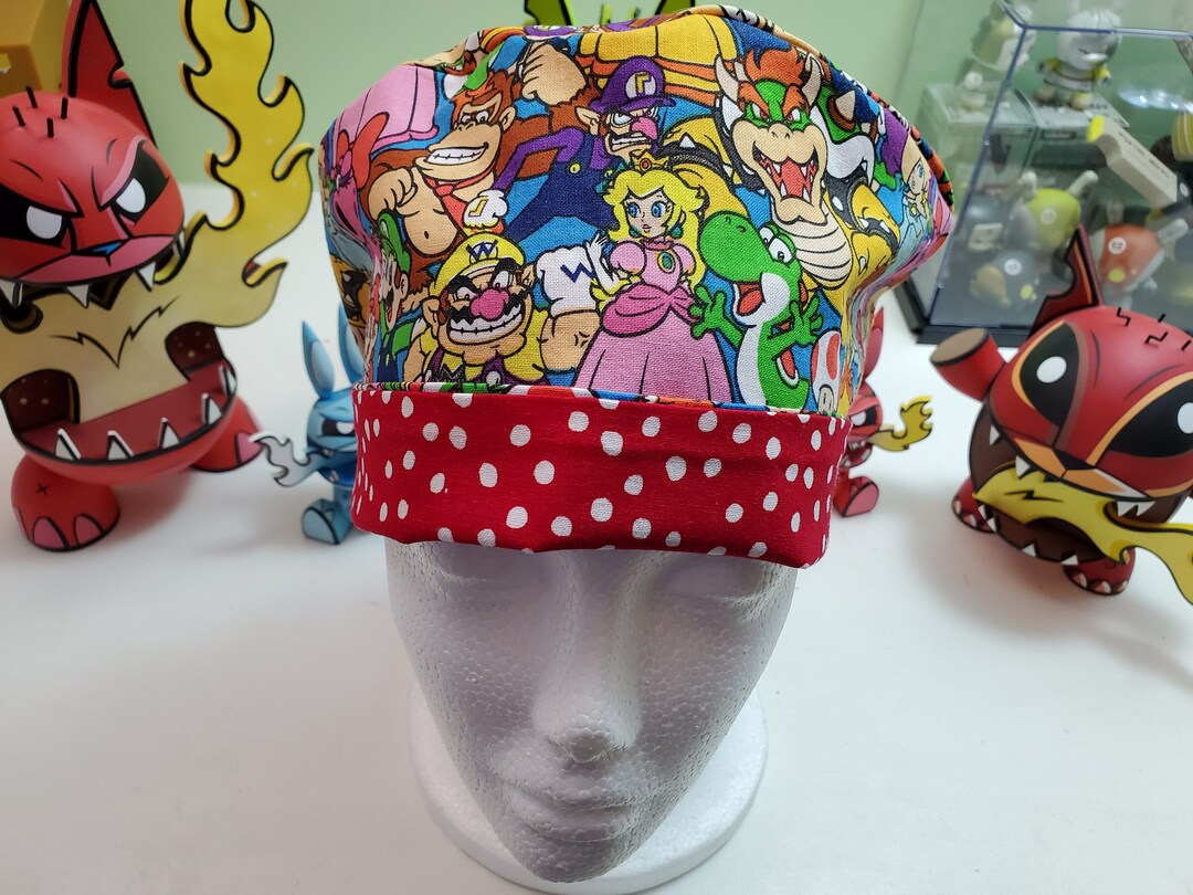 Super Mario and Friends With Red and White Dot Pixie Scrub Cap - Etsy