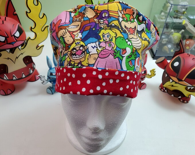 Super Mario and Friends With Red and White Dot Pixie Scrub Cap - Etsy