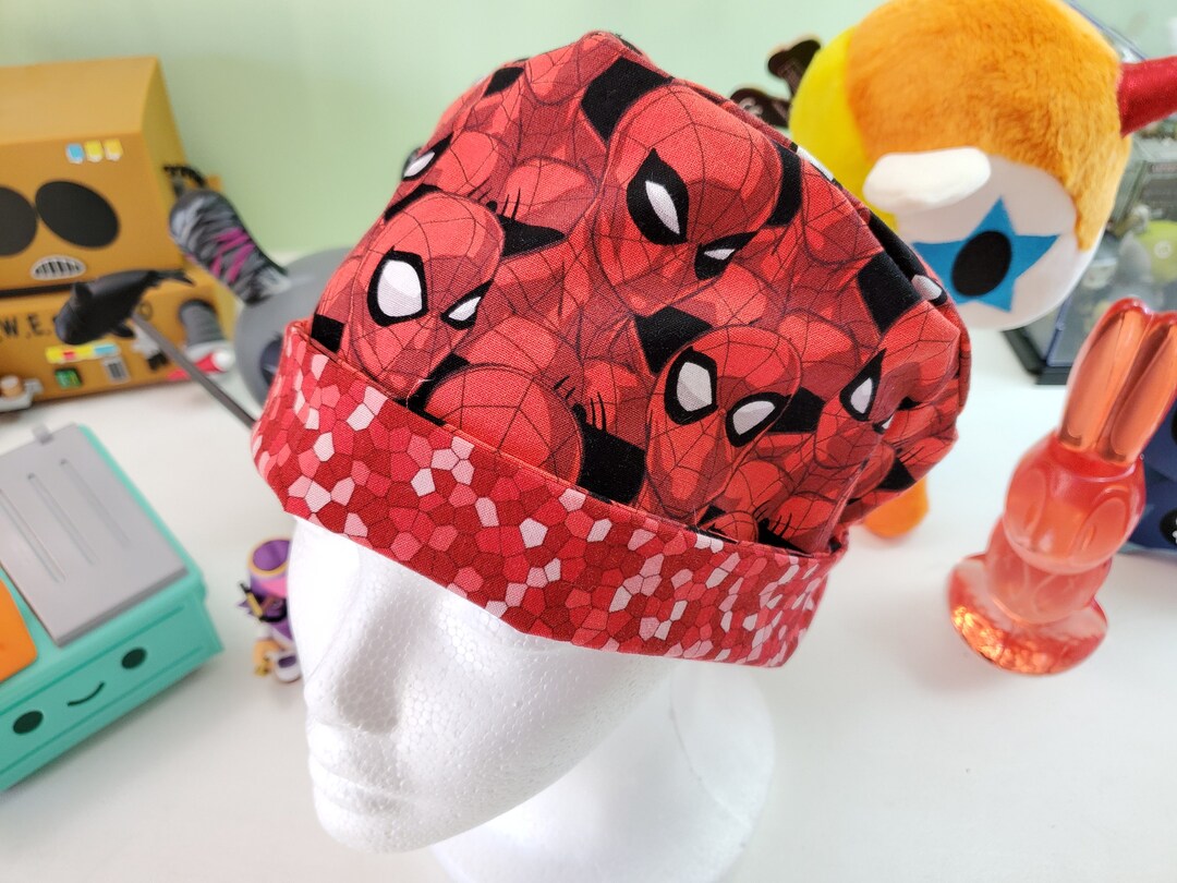 The Many Faces of Spiderman With Coordinating Fabric Pixie Scrub Hat - Etsy