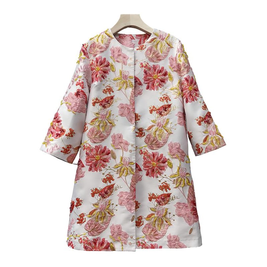 Vintage French Jacquard Jacket, 3D Floral Embellished Jacket, Designer ...