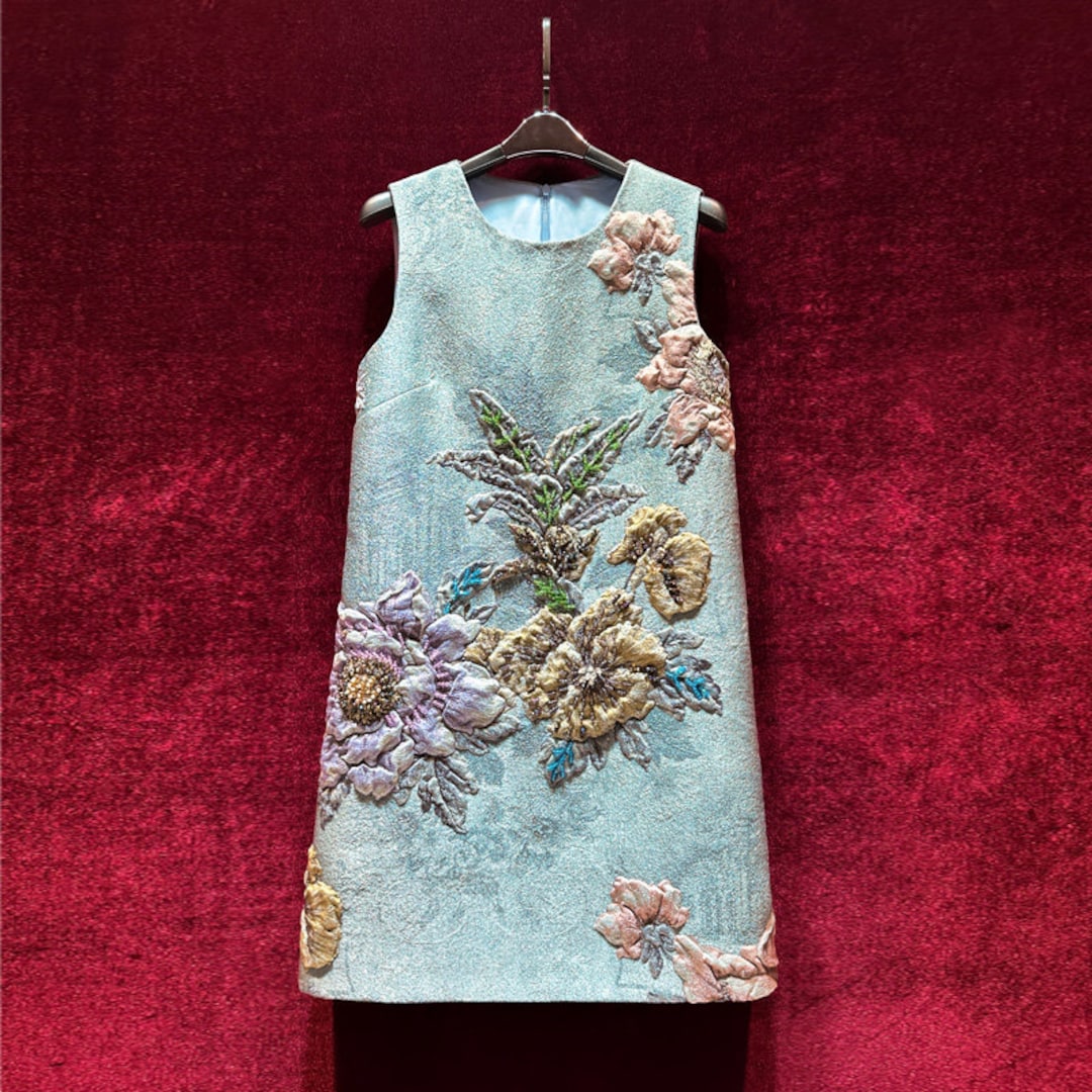 Vintage French Embroidery Dress - A-line Dress | 3D Floral & Jeweled ...