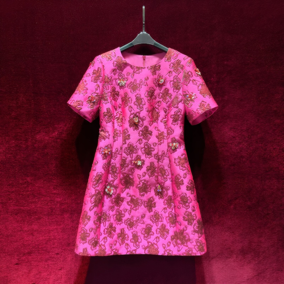 3D Floral Embellished Pink Dress - 3D Floral & Jeweled Accent |custom ...