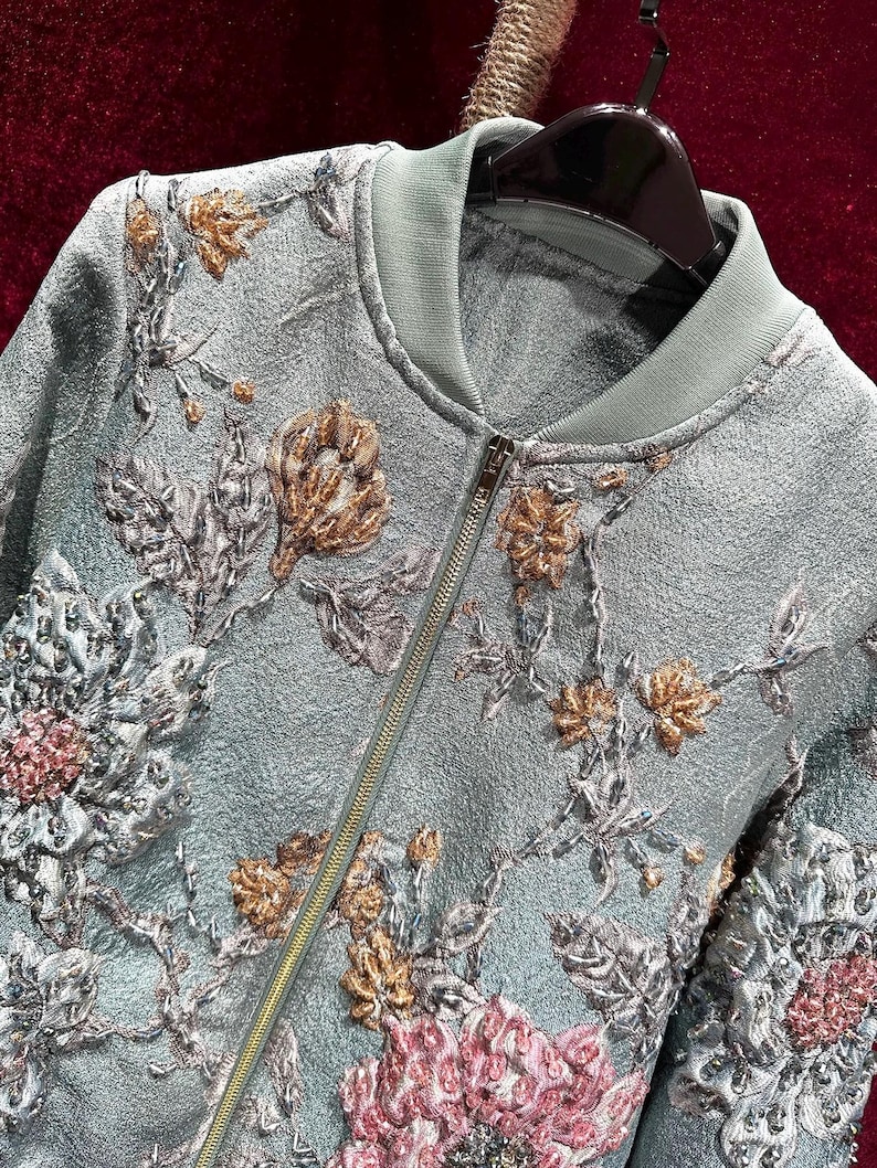 Blue Vintage French Embroidery Jacket With 3D Floral & Hand-jeweled ...