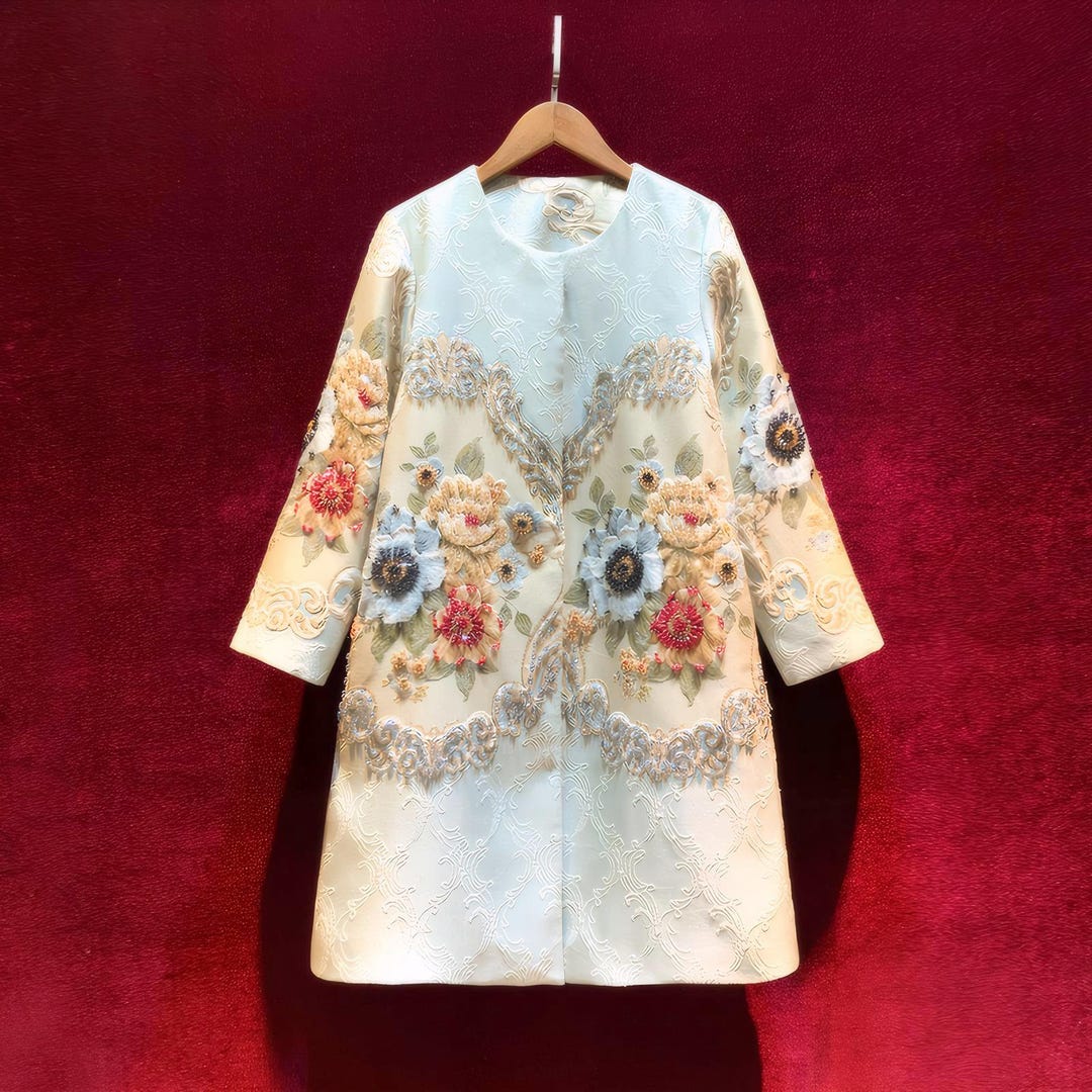 Bridal Vintage French Embroidery Coat With 3D Floral Jeweled Accents up ...