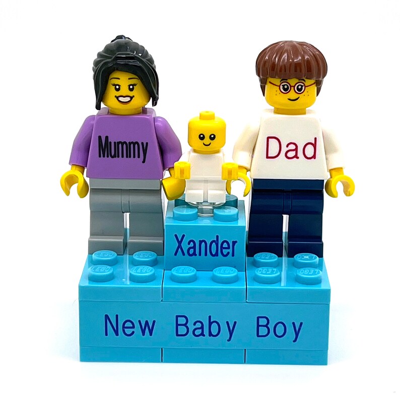 Two Personalised Mini-figure With Baby on Personalised Bricks - Etsy UK