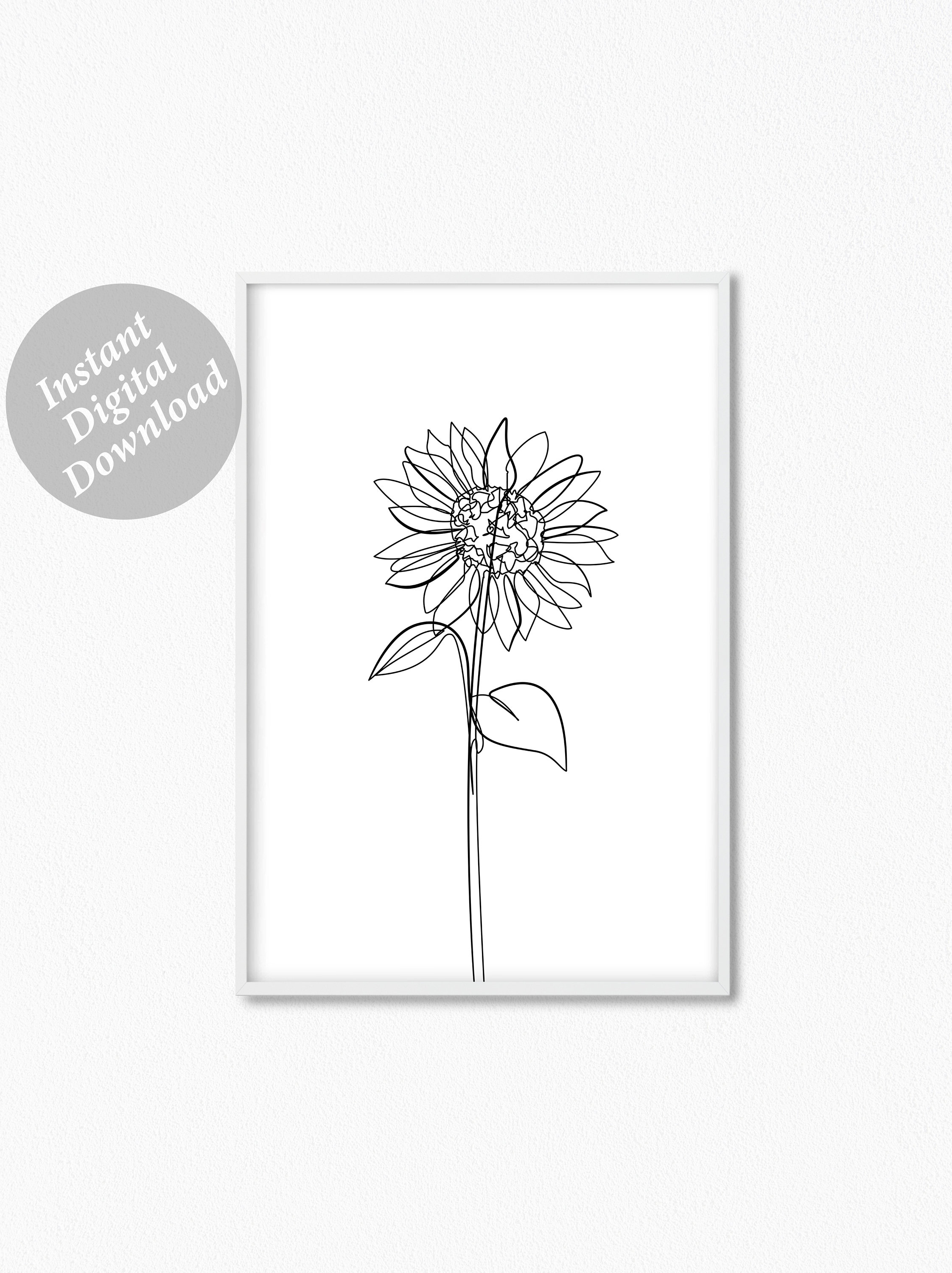 Sunflower Flower Line Art, Line Drawing Print, Sunflower Fine Line ...