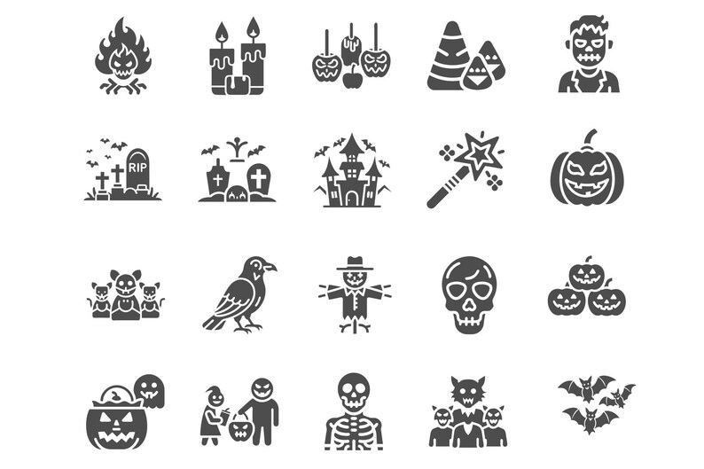 Halloween-themed Glyph Icons, SVG PNG DXF, Halloween Bundle, Halloween ...
