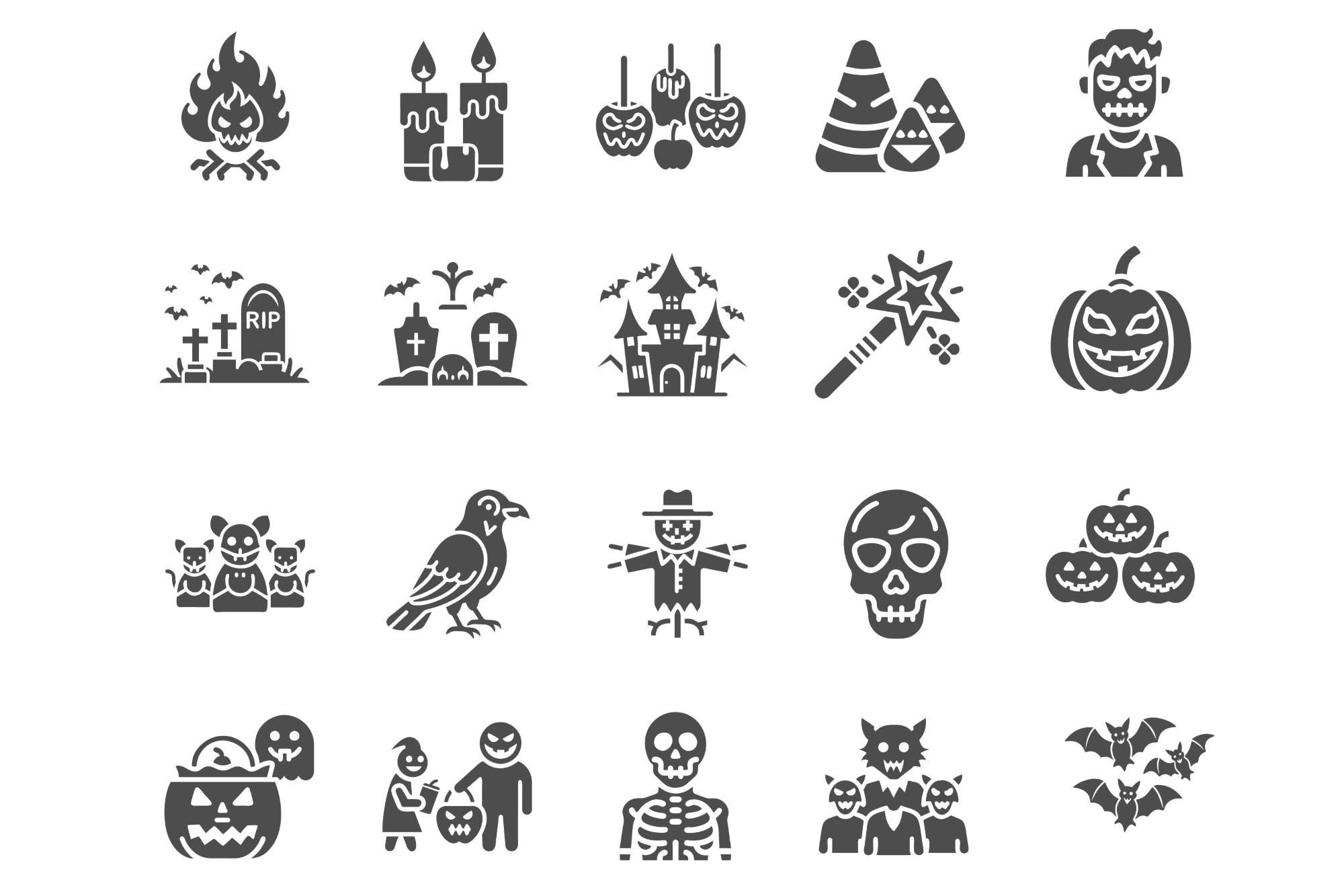 Halloween-themed Glyph Icons, SVG PNG DXF, Halloween Bundle, Halloween ...
