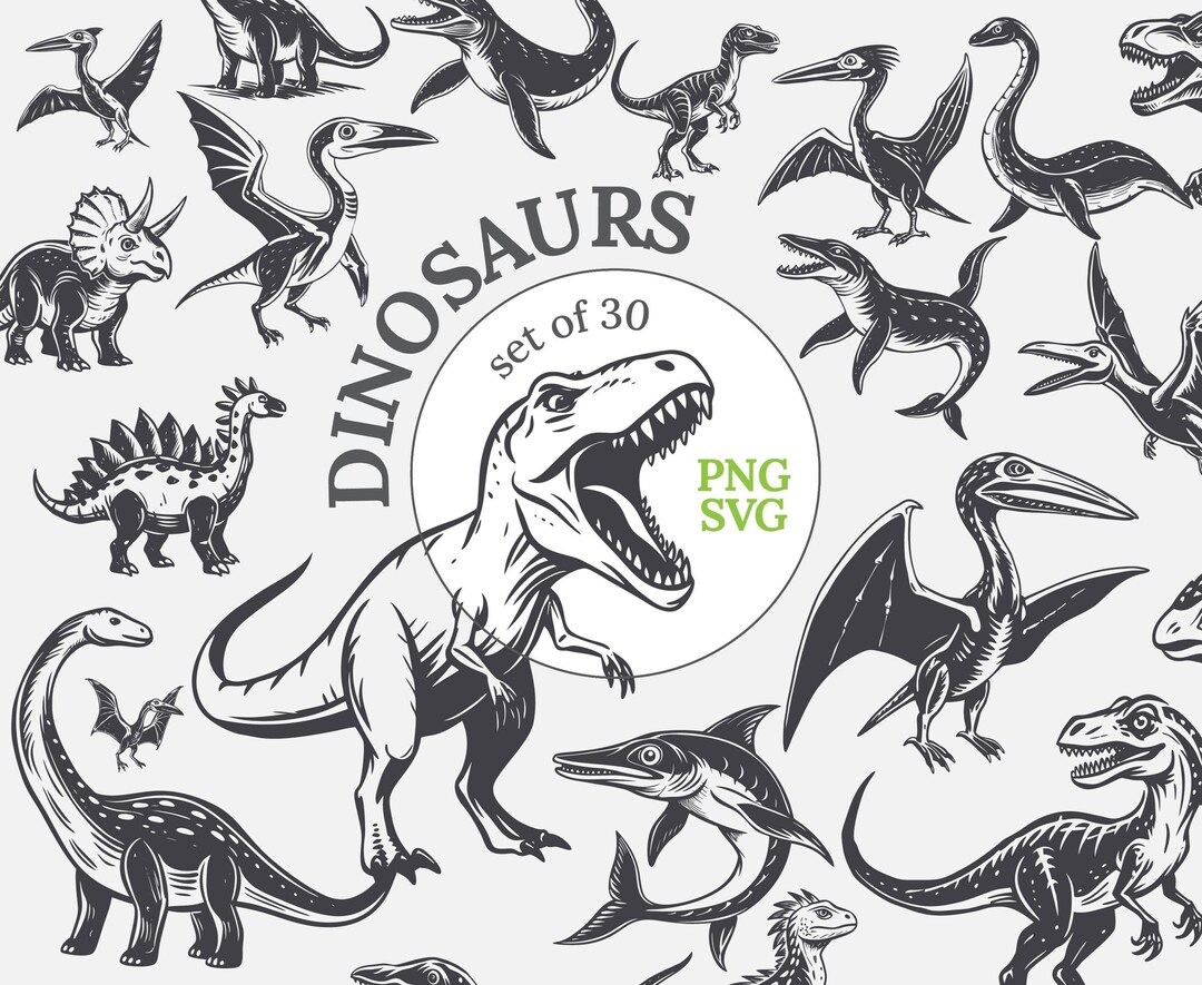 Dinosaurs, Set of 30, PNG, SVG, Instant Digital Download, Dino Bundle ...