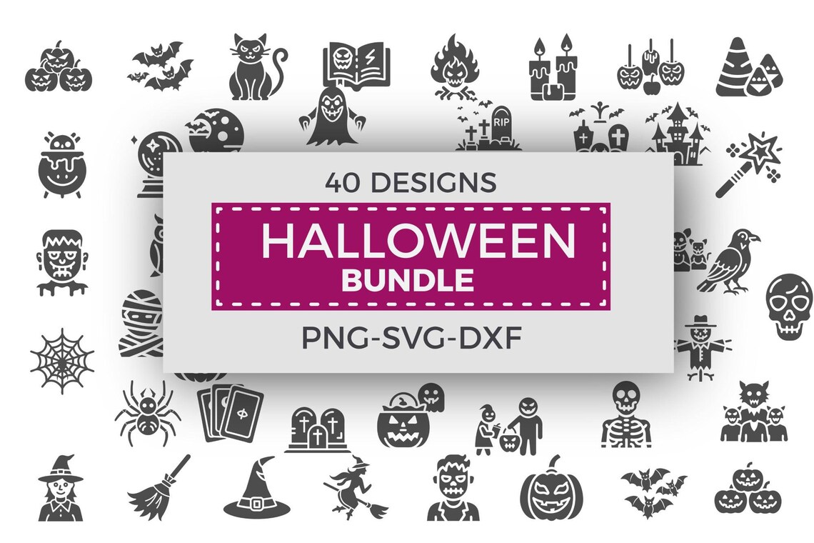 Halloween-themed Glyph Icons, SVG PNG DXF, Halloween Bundle, Halloween ...
