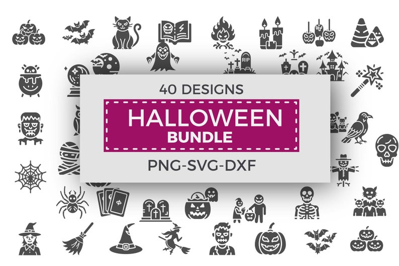 Halloween-themed Glyph Icons, SVG PNG DXF, Halloween Bundle, Halloween ...