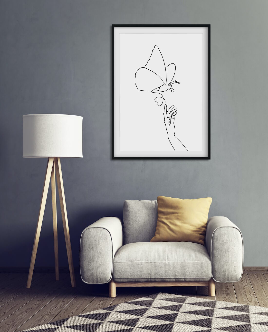 Hand With Butterfly Line Drawing Modern Line Art Print - Etsy