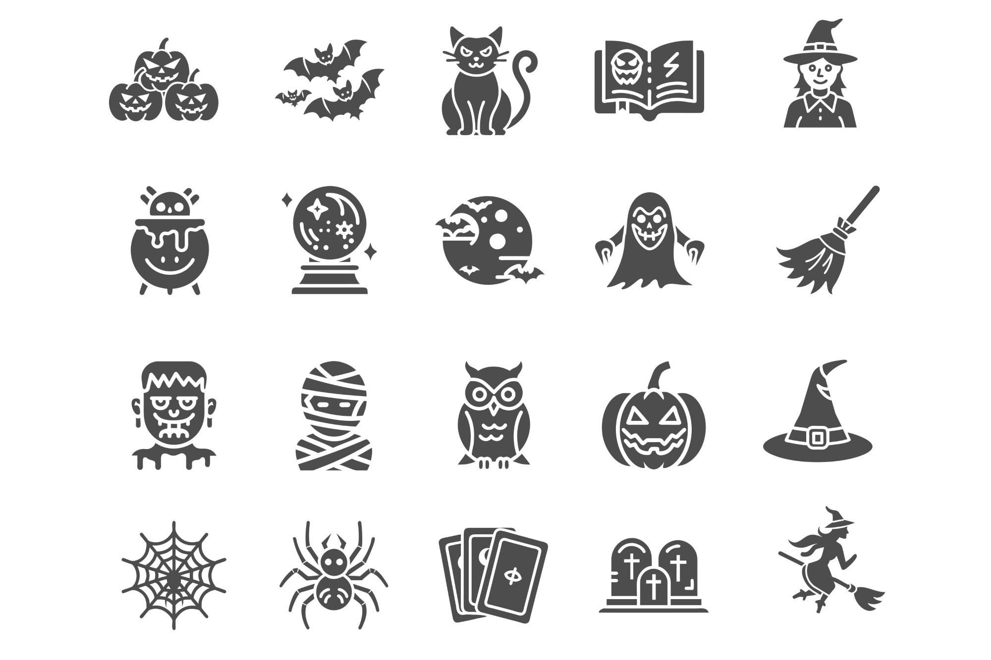 Halloween-themed Glyph Icons, SVG PNG DXF, Halloween Bundle, Halloween ...