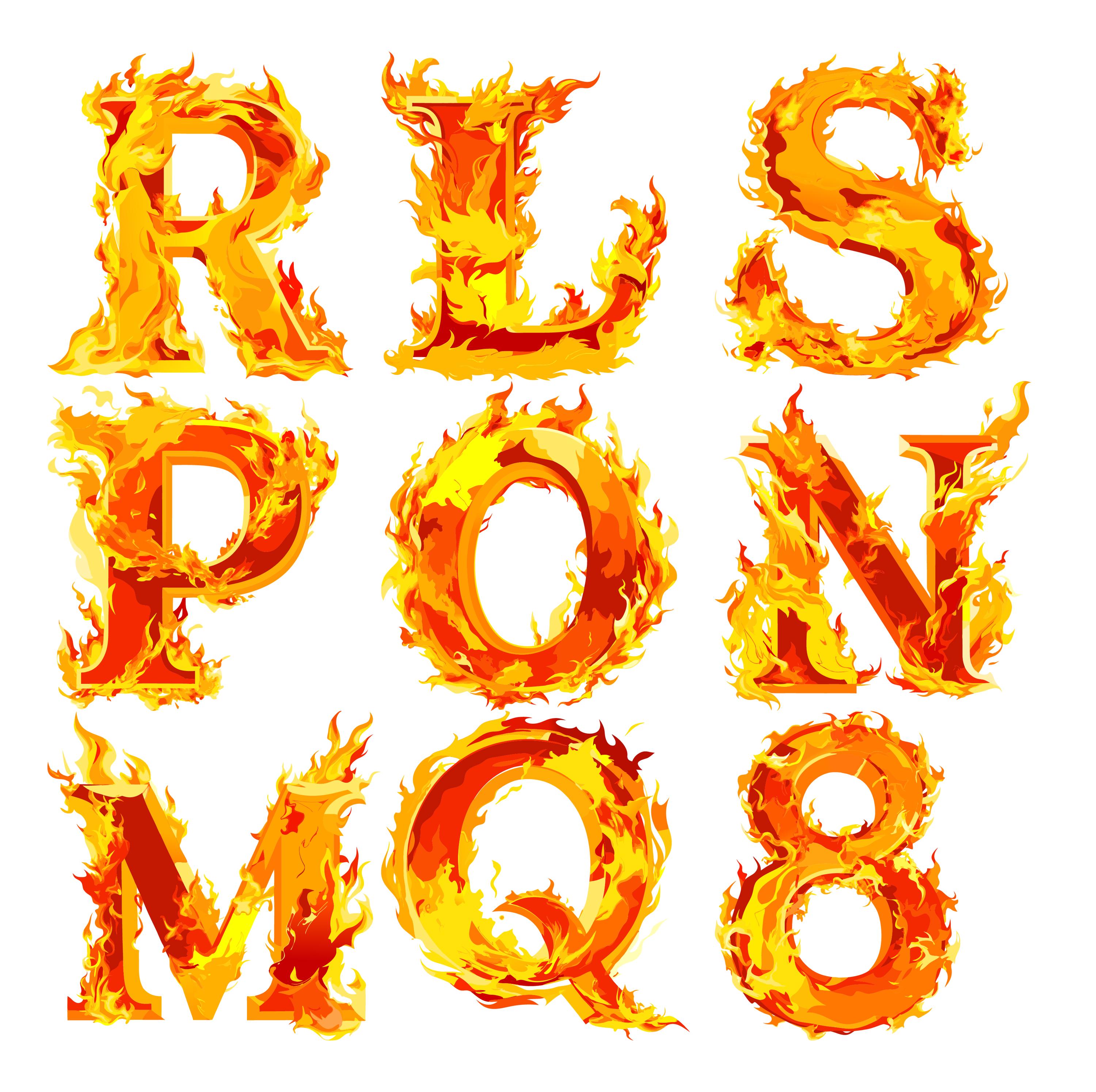 Fire Alphabet Png Clipart 26 Letters 10 Numbers Set A-Z Uppercase Flame ...