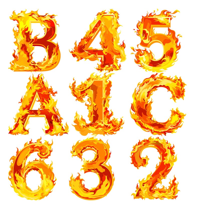 Fire Alphabet Png Clipart 26 Letters 10 Numbers Set A-Z Uppercase Flame ...