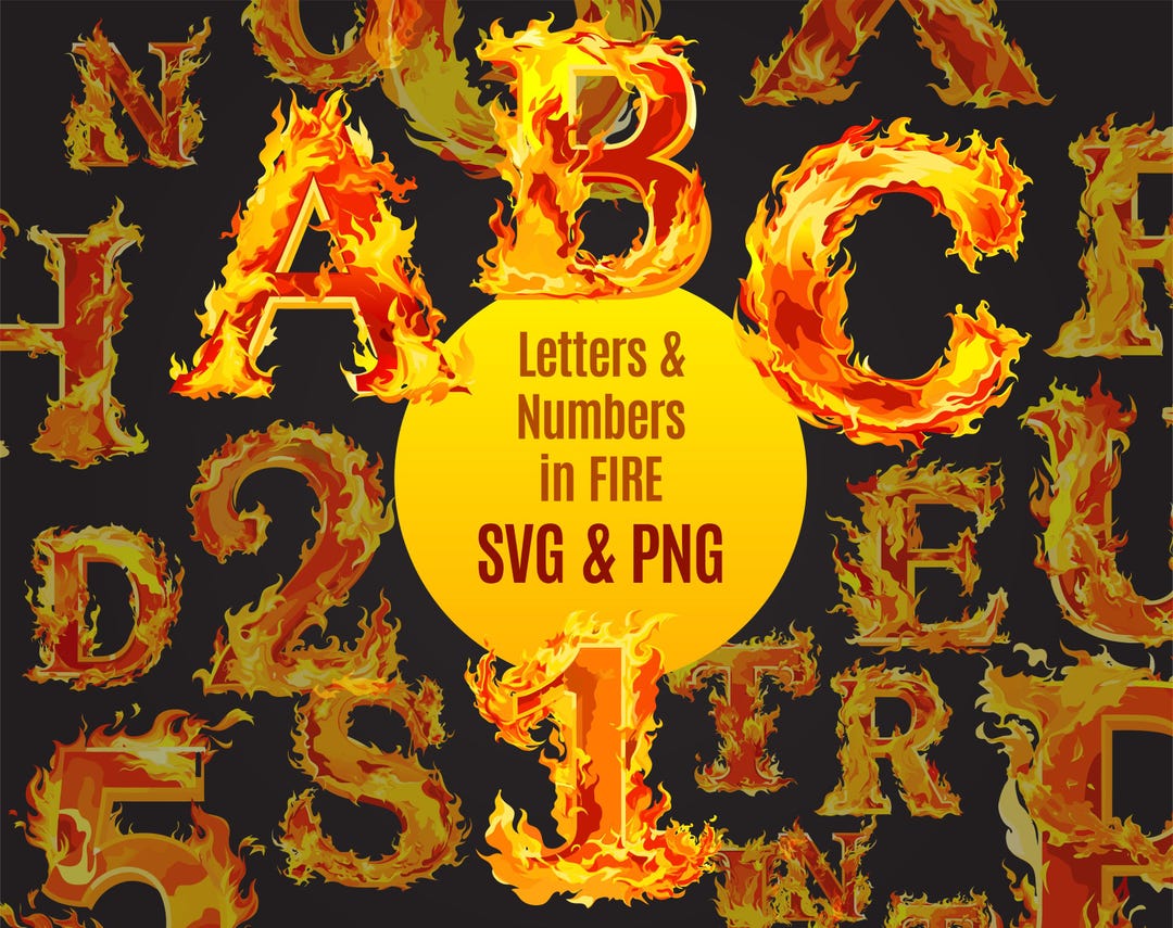 Fire Alphabet Png Clipart 26 Letters 10 Numbers Set A-Z Uppercase Flame ...