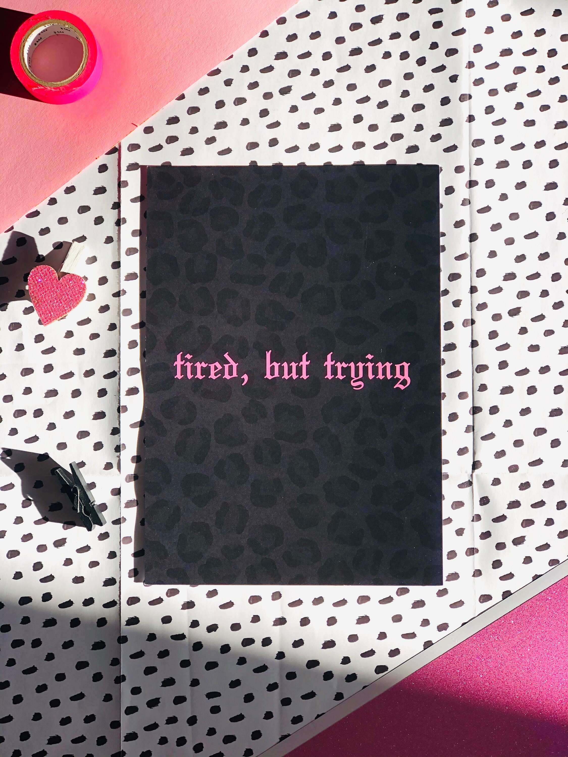 Tired but Trying Black and Pink Gothic Leopard Art Print, Gothic Wall ...