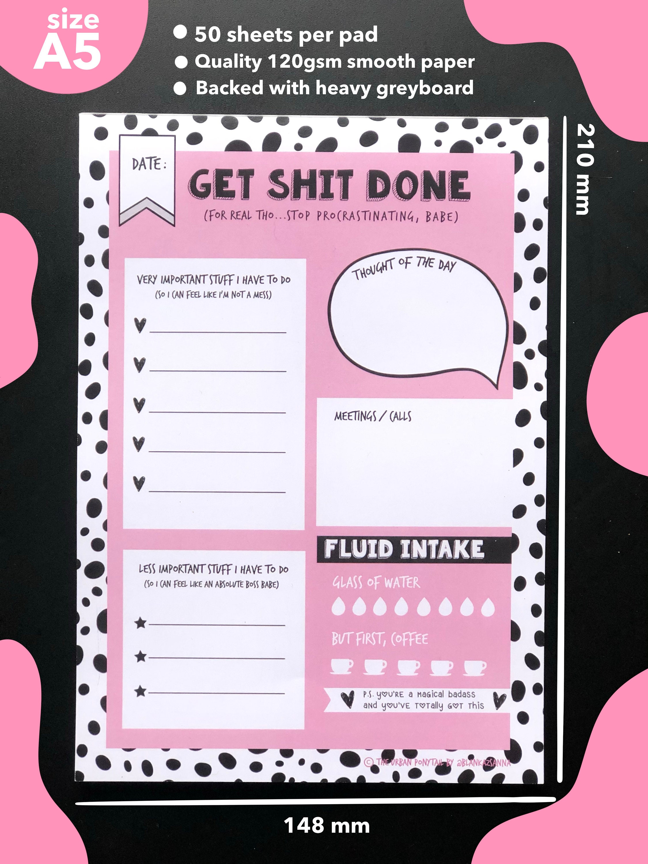 ADHD Planner Get Sht Done A5 Pastel Pink Notepad With Tear - Etsy