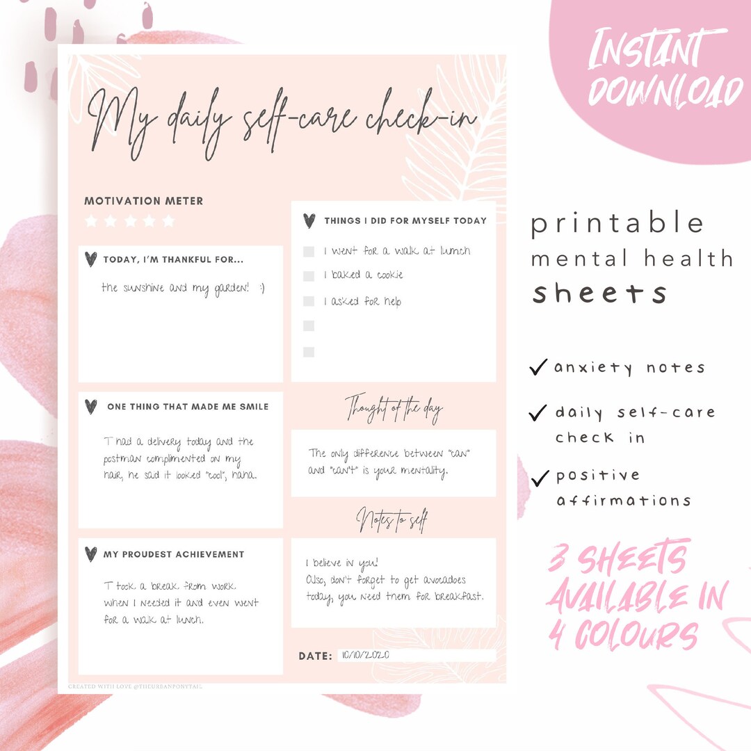 Printable Anxiety Notes, Mental Health Sheet, Mindfulness Worksheet ...