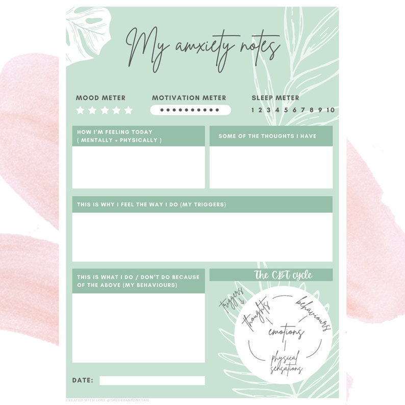 Printable Anxiety Notes Mental Health Sheet Mindfulness - Etsy