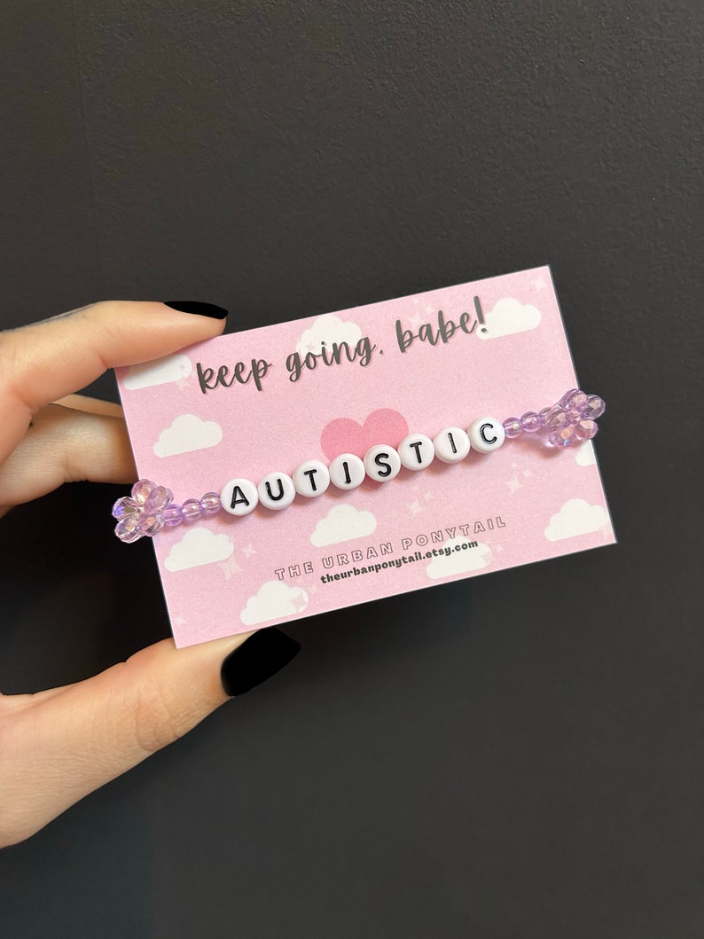 Autism / ASD Awareness Bracelet, Lilac Floral Beaded Bracelet ...