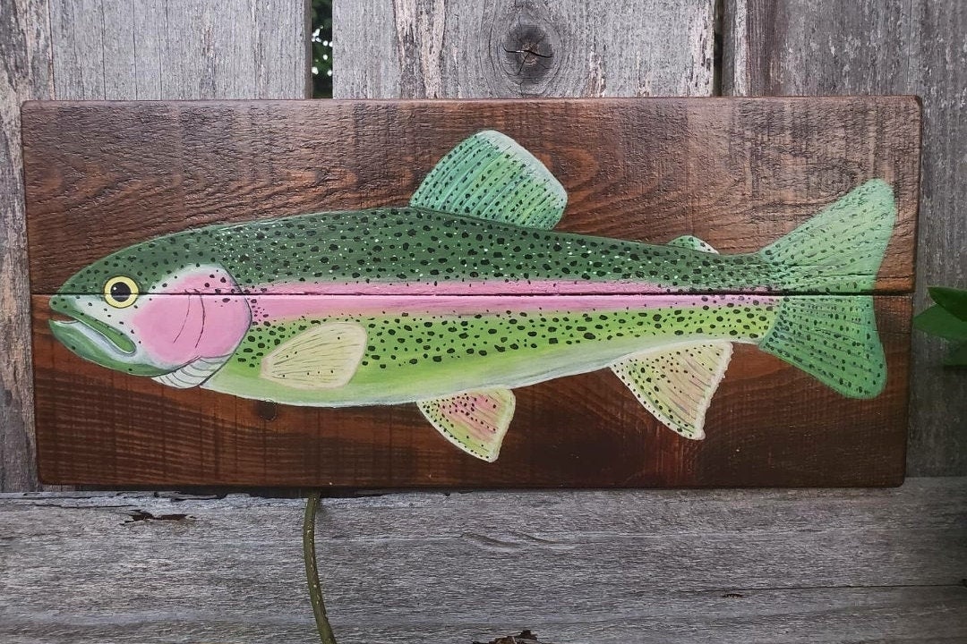 Hand Painted Rainbow Trout Art on Reclaimed Pallet Wood - Etsy