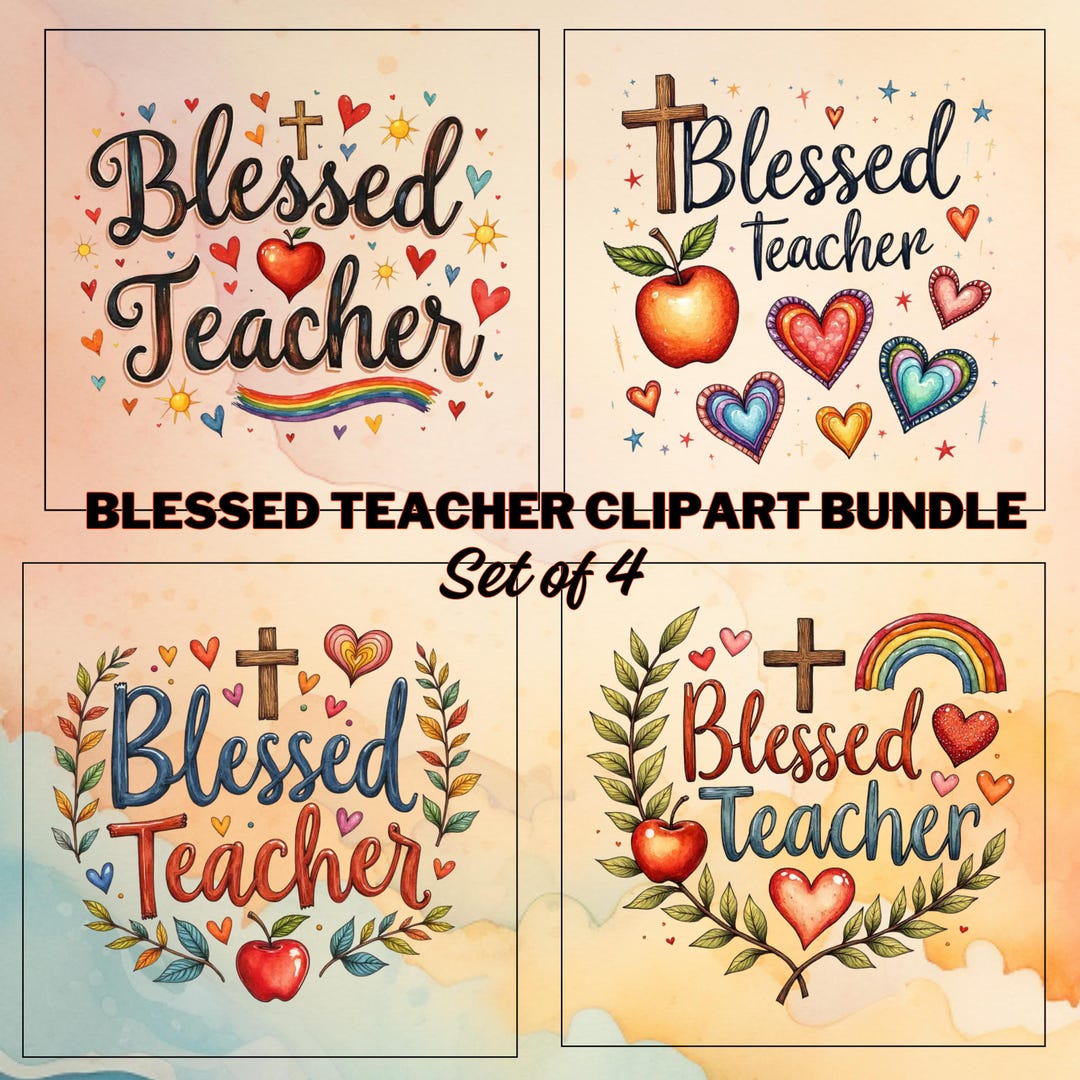 Blessed Teacher Clipart Bundle | Set of 4 Pngs | Christian Teacher ...