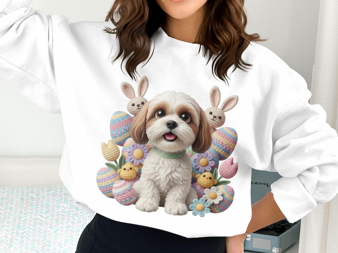Faux Knitted Shih Tzu Easter PNG, Digital Download, Puppy Bunny Eggs ...