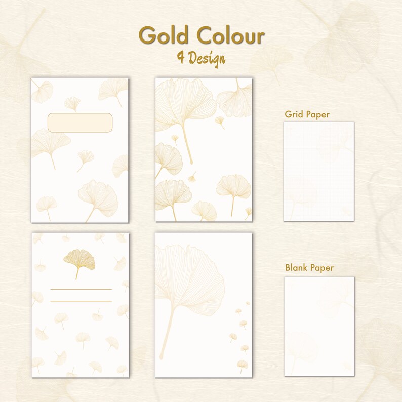 20 Digital Book Covers + 10 Paper Templates | Elegant Gingko Leaves ...
