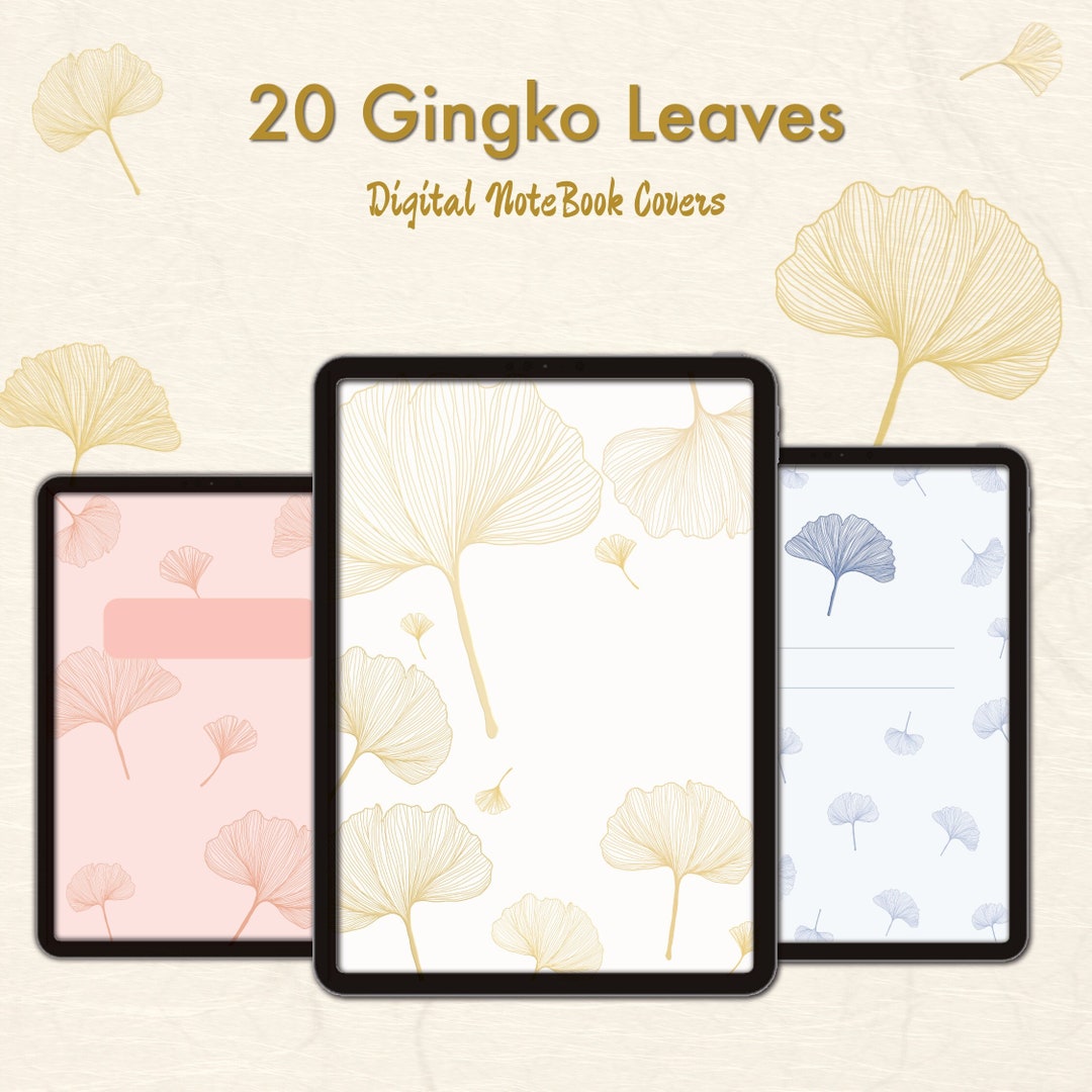 20 Digital Book Covers + 10 Paper Templates | Elegant Gingko Leaves ...