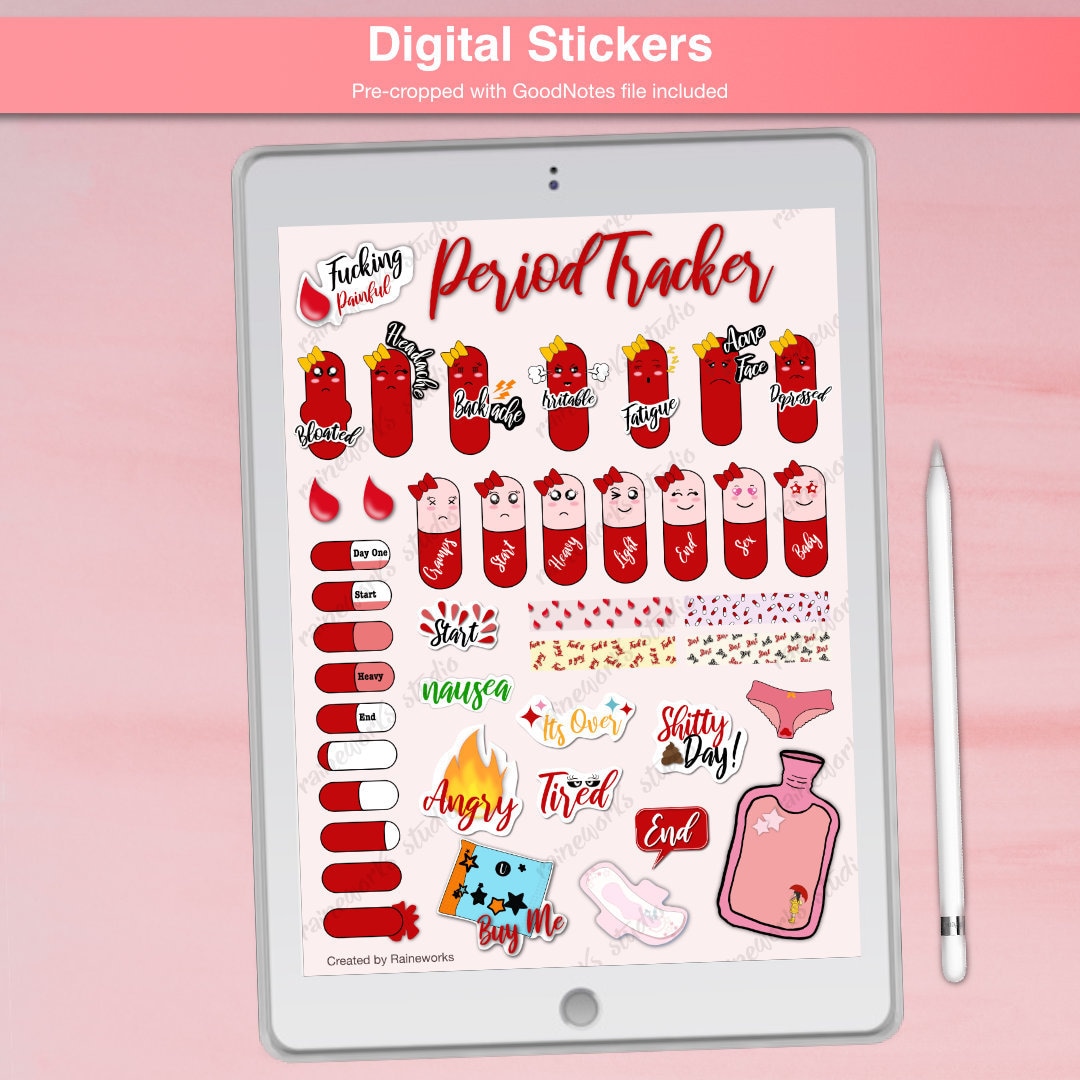 Period Tracker & Mood Digital Planner Stickers | Cute Pills With ...