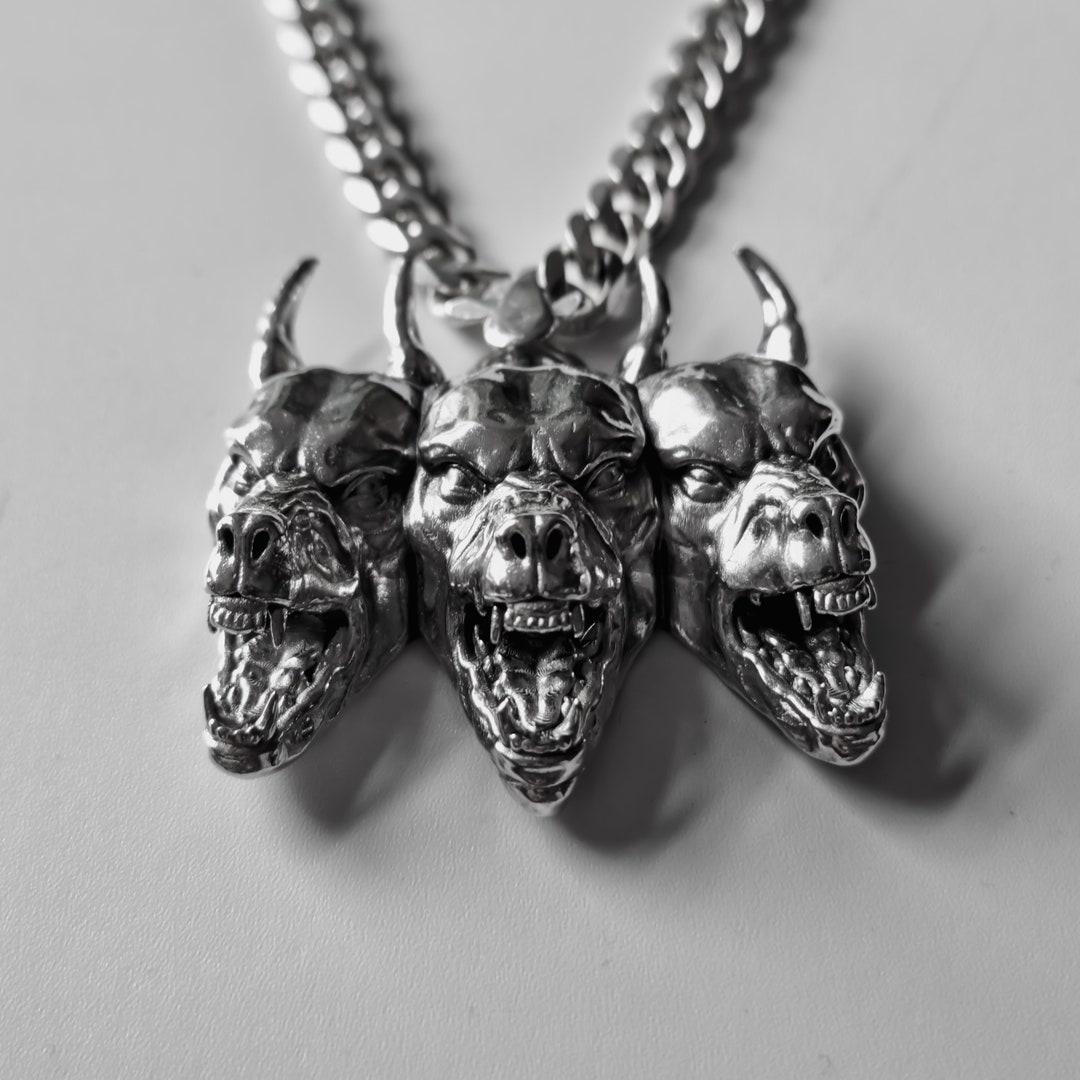 925 Silver Cerberus Pendant and Chain - Etsy