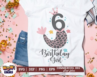 6th Birthday SVG Unicorn Birthday DXF Six Years Old Cut - Etsy