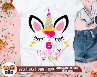 6th Birthday SVG Unicorn Birthday DXF Six Years Old Cut - Etsy