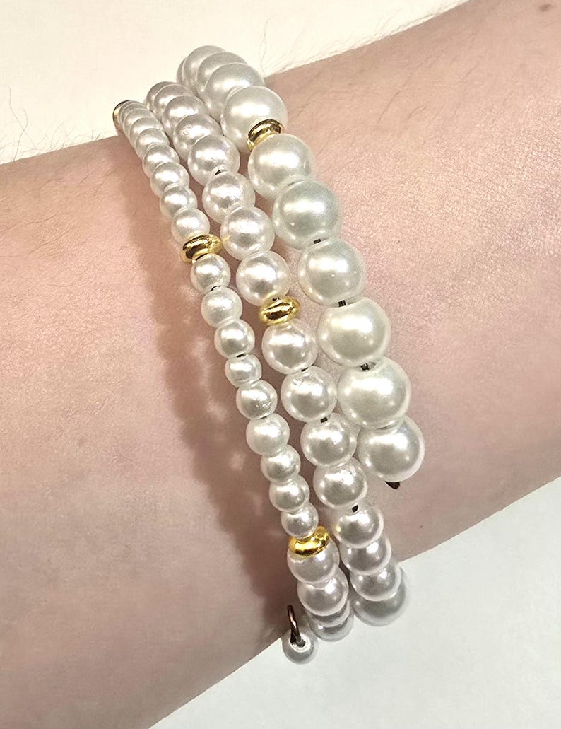 Glass Pearl Bangle Memory Wire Coil Bracelets - Etsy