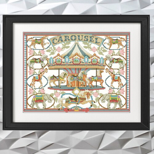 Carousel Cross Stitch Pattern Colorful Art DIY X-stitch Chart - Etsy
