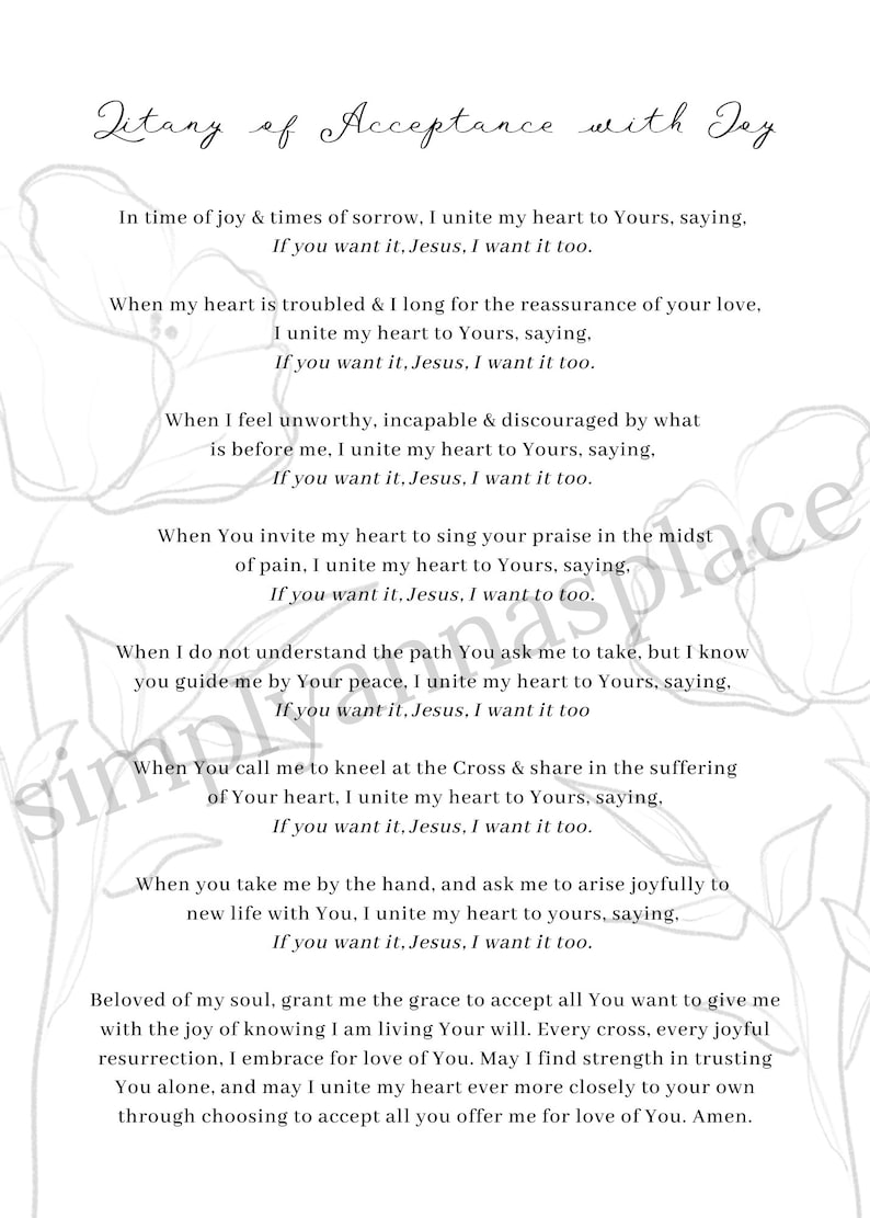 Litany of Acceptance With Joy, Surrender Prayer, Bl. Chiara Luce, 5x7 ...