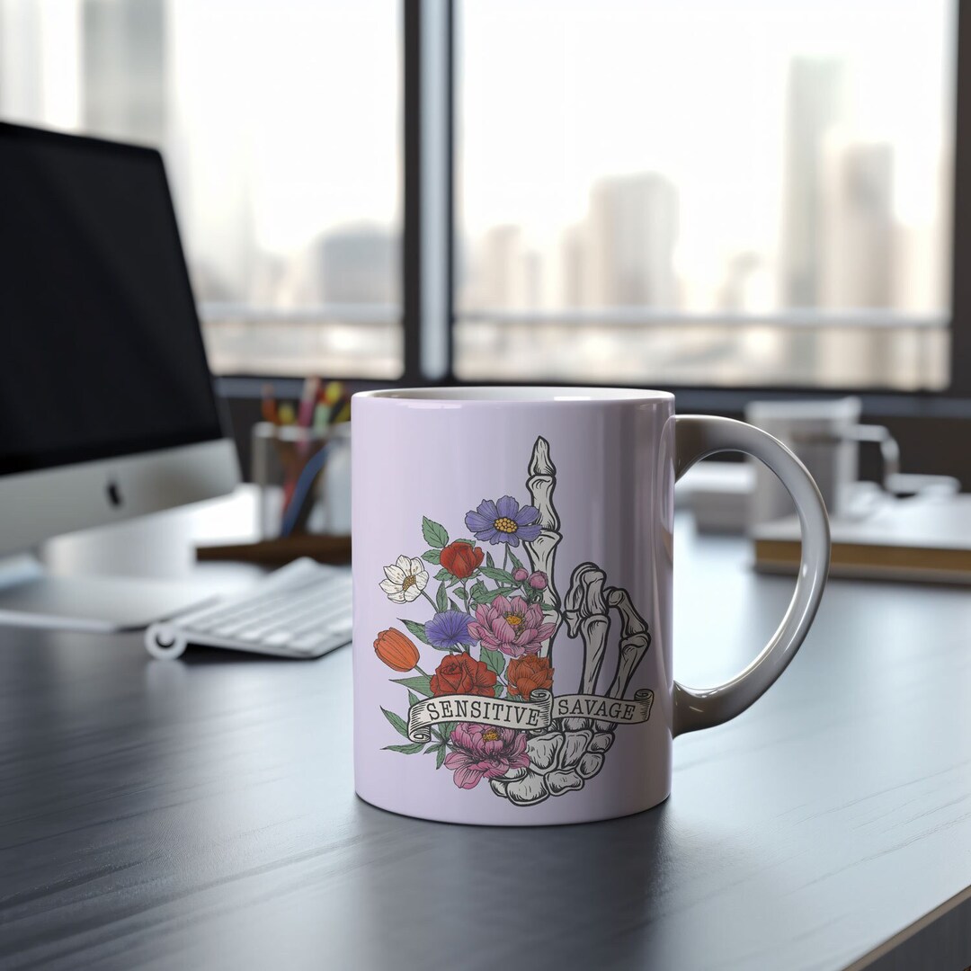 Sensitive / Savage Middle Finger Mug | Funny Dark Humour Gift - Etsy