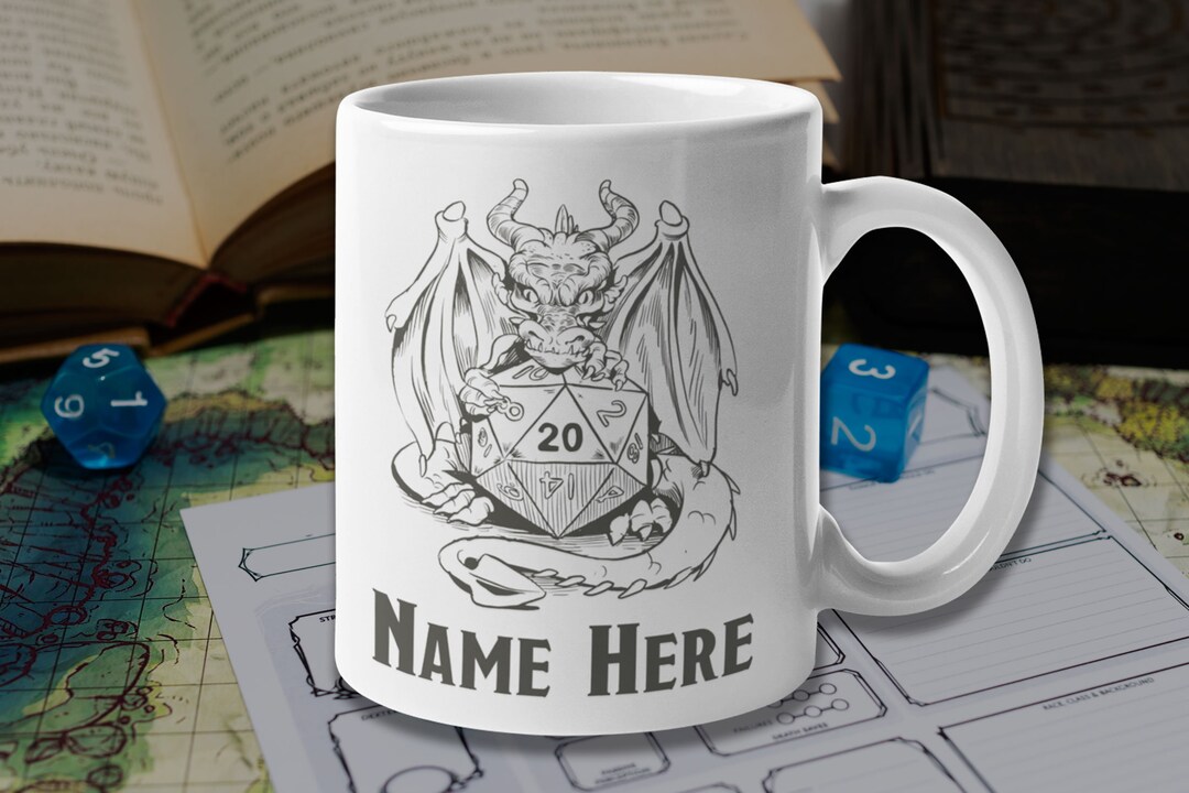 Personalised Dnd Dragon Mug | Customised Dnd D20 Dice Gift - Etsy
