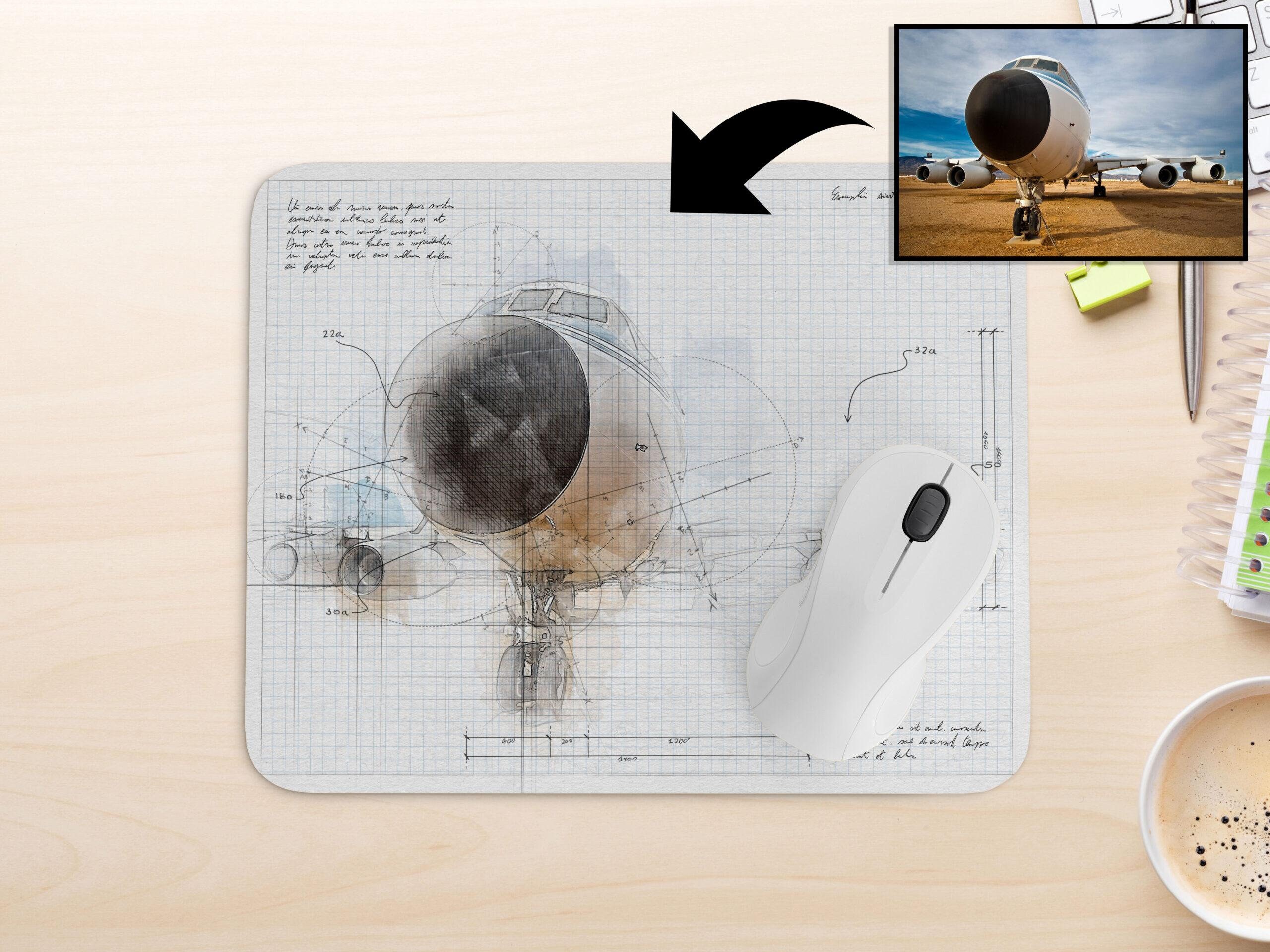 Personalised Technical Sketch Photo Mouse Pad | Photo of Your Choice ...