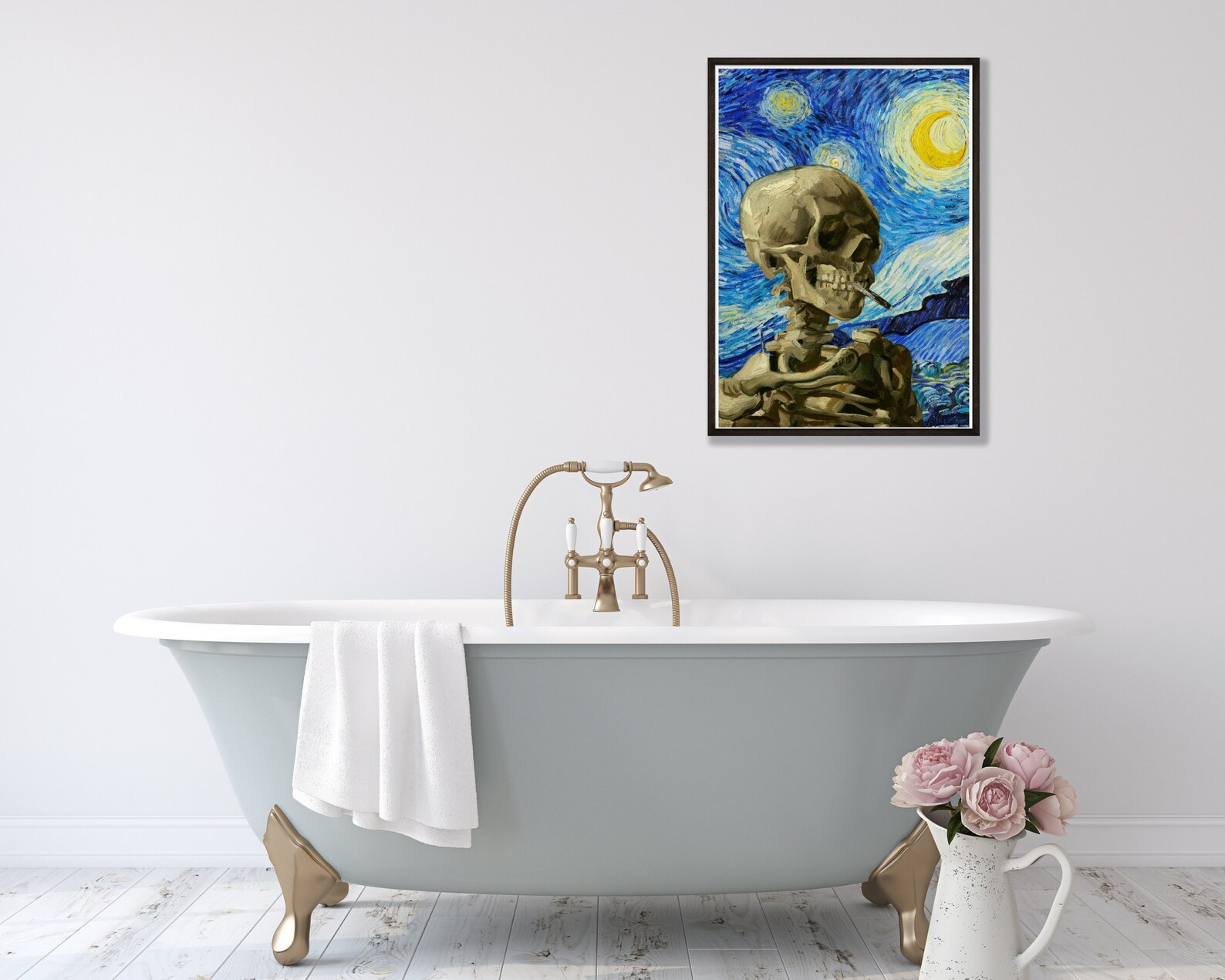Vincent Van Gogh's Starry Night and Smoking Skeleton - Etsy UK