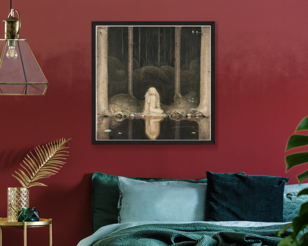 John Bauer, Princess Tuvstarr Gazing Into the Water (1913). Wall Decor ...