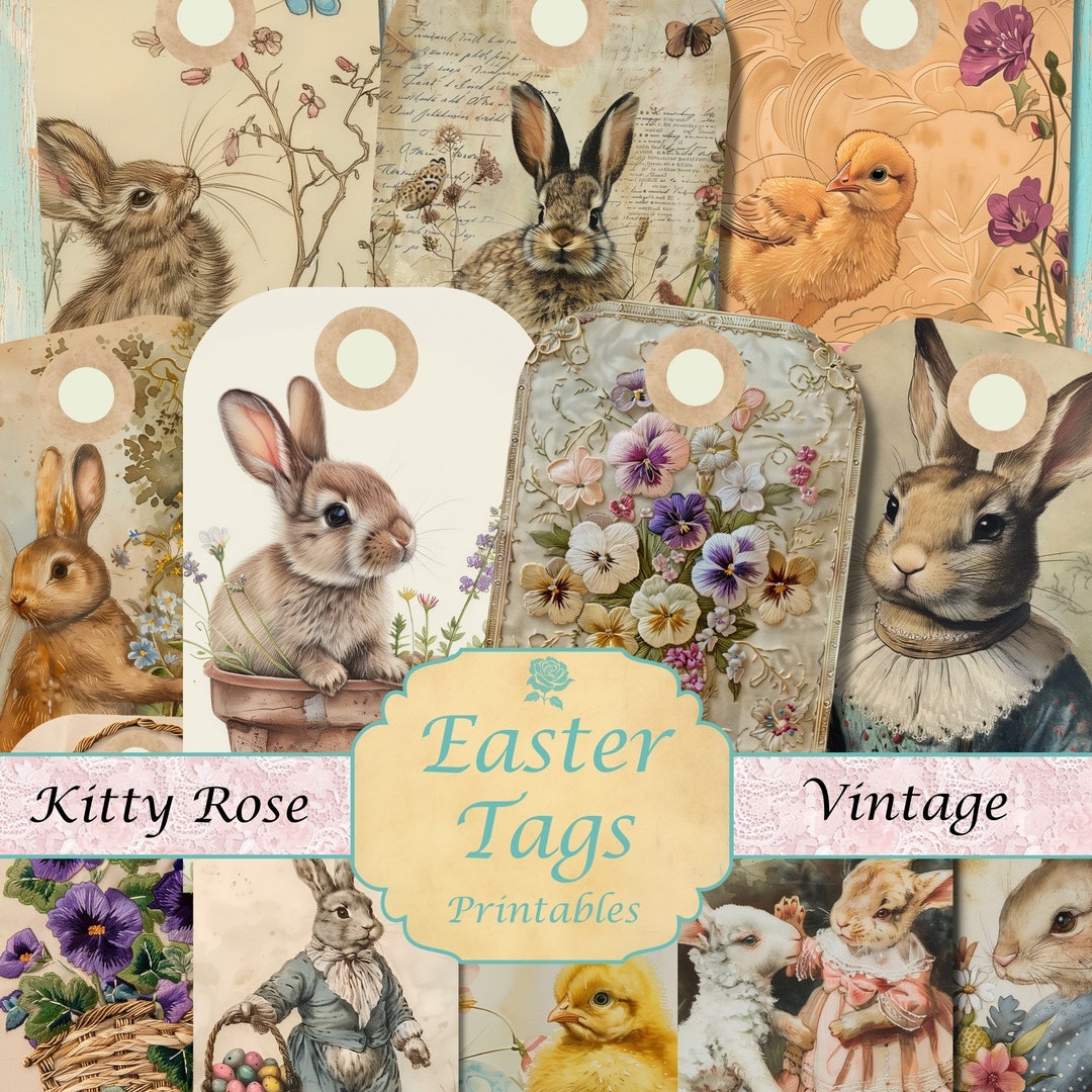 Vintage Easter Tags Printables, Digital Download for Junk Journals ...