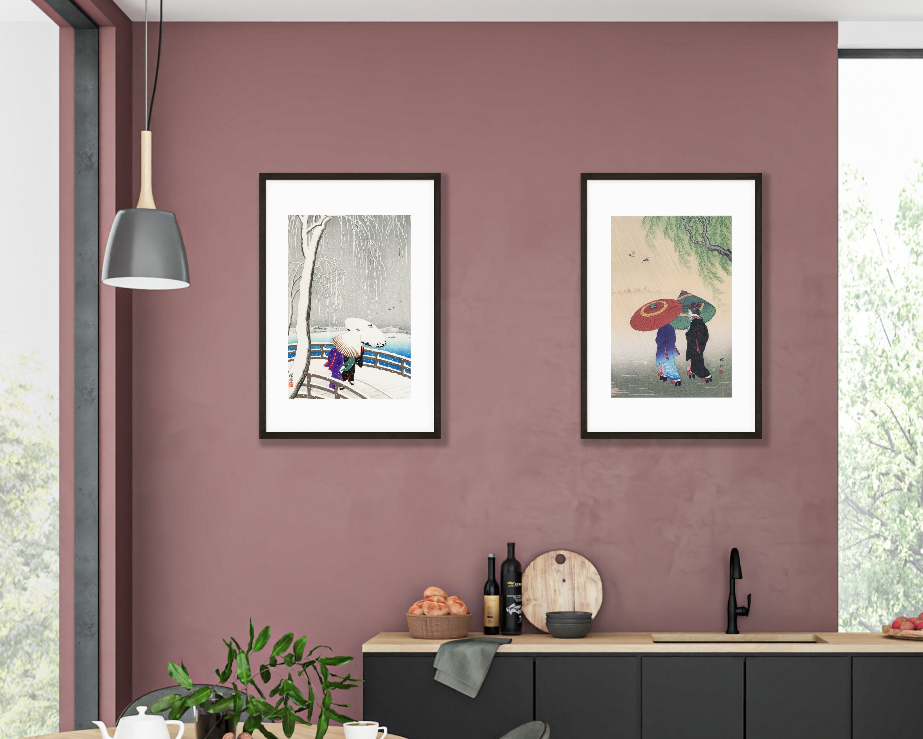 Two Women in the Snow on Yanagi Bridge by Ohara Koson, Wall Art Poster ...