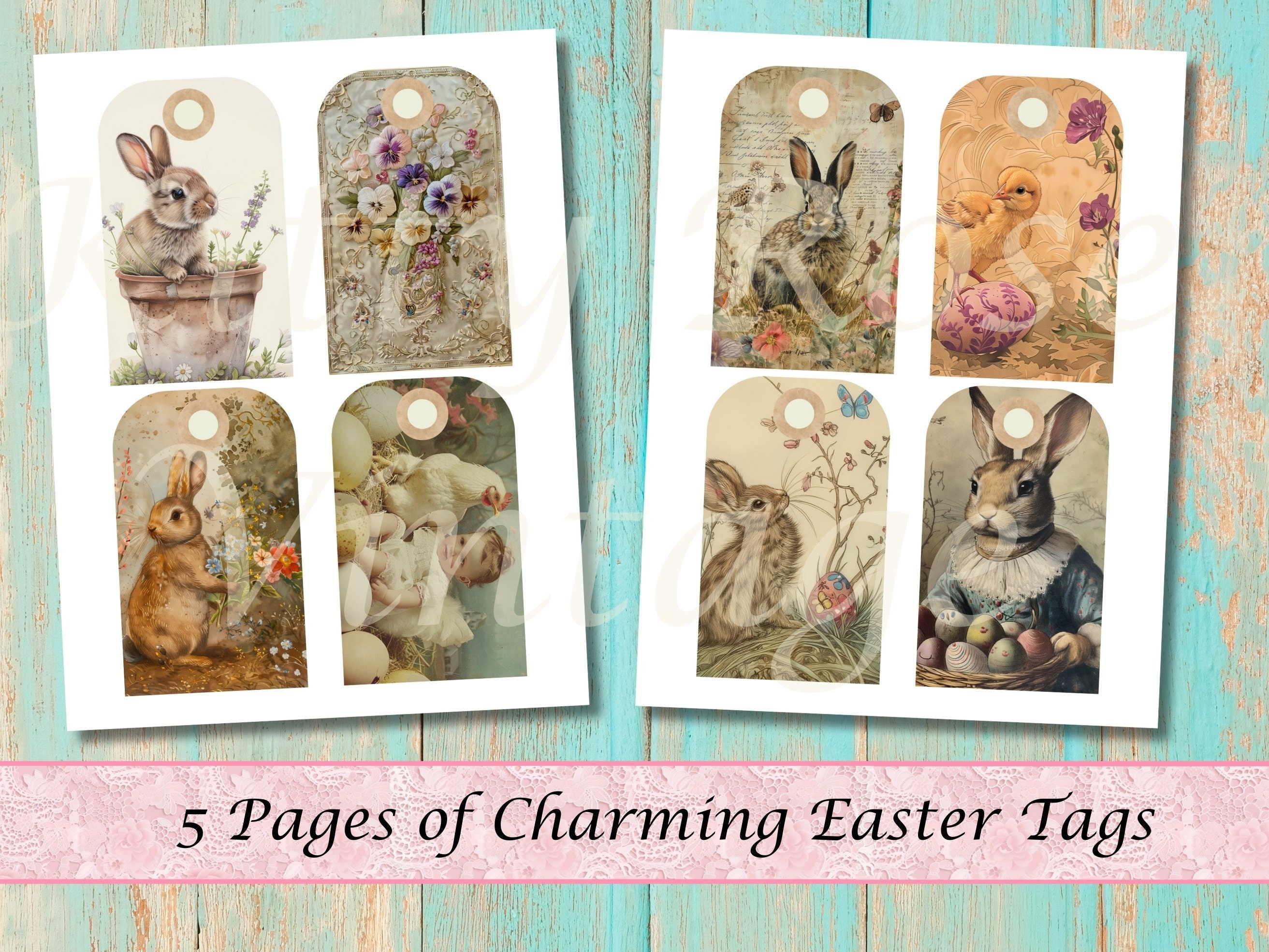 Vintage Easter Tags Printables, Digital Download for Junk Journals ...