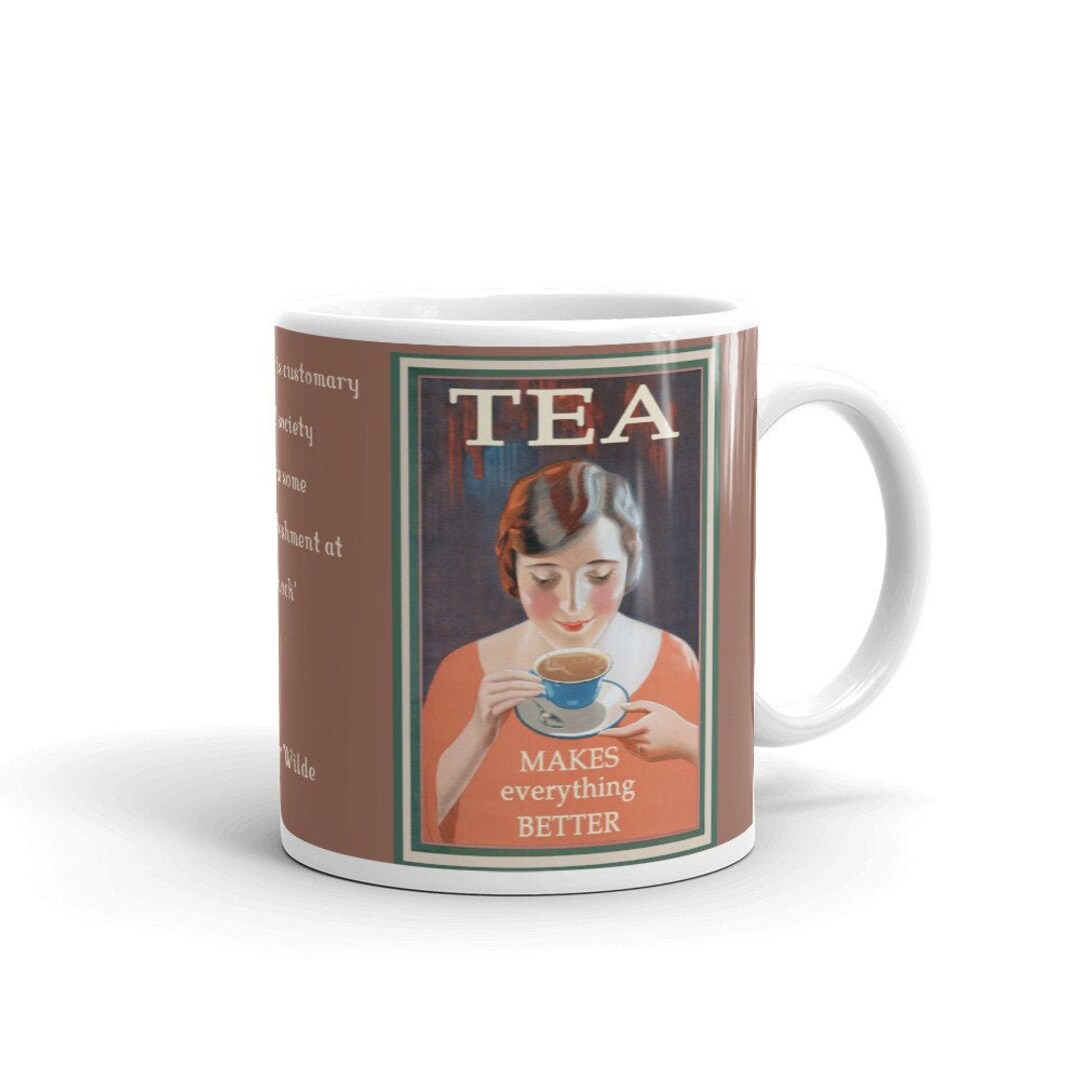 Tea Lovers Mug With Vintage Tea Poster and Oscar Wilde Quote, Ideal ...