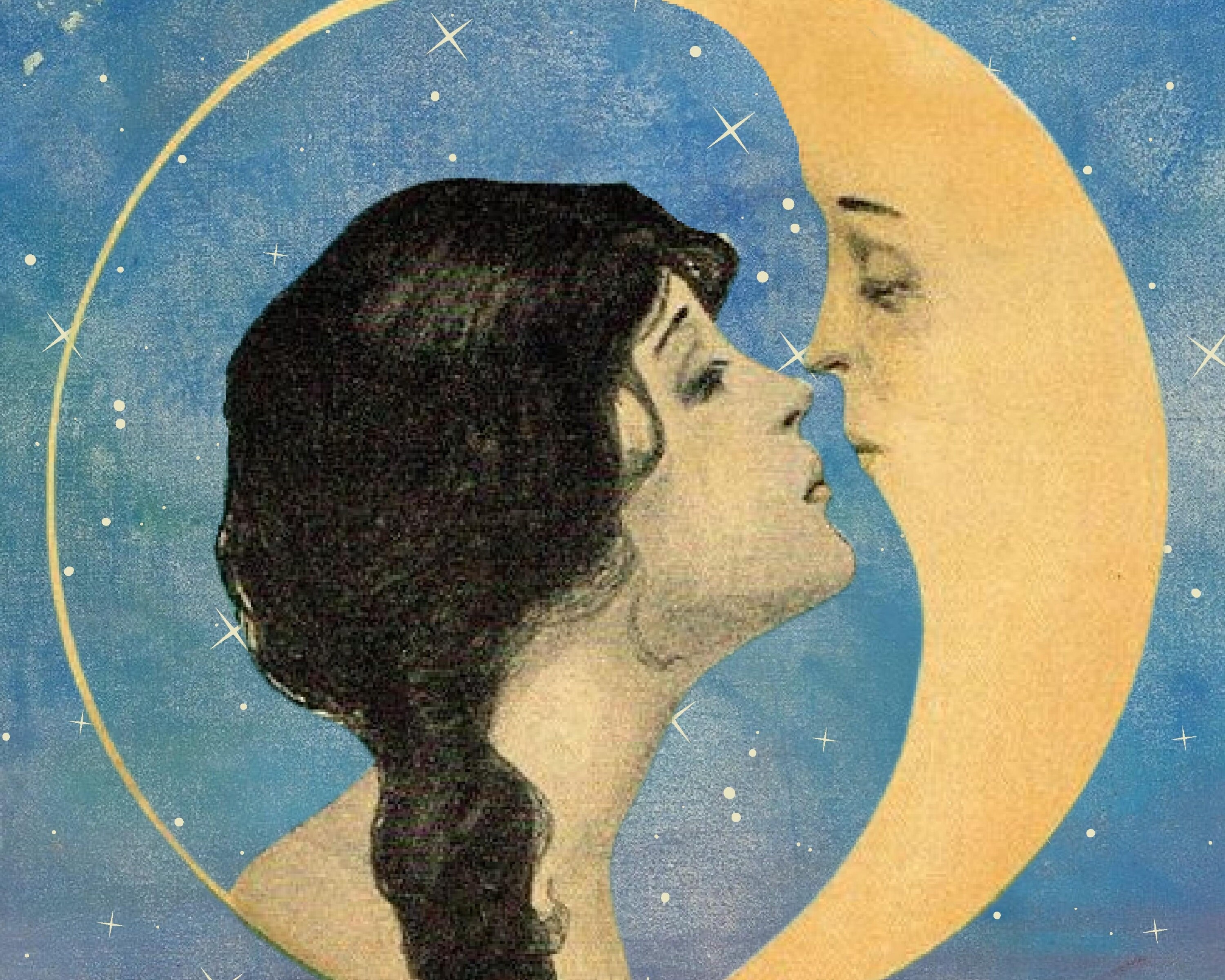 Art Poster 'woman Kissing Moon' Poster. Wall Art Home | Etsy