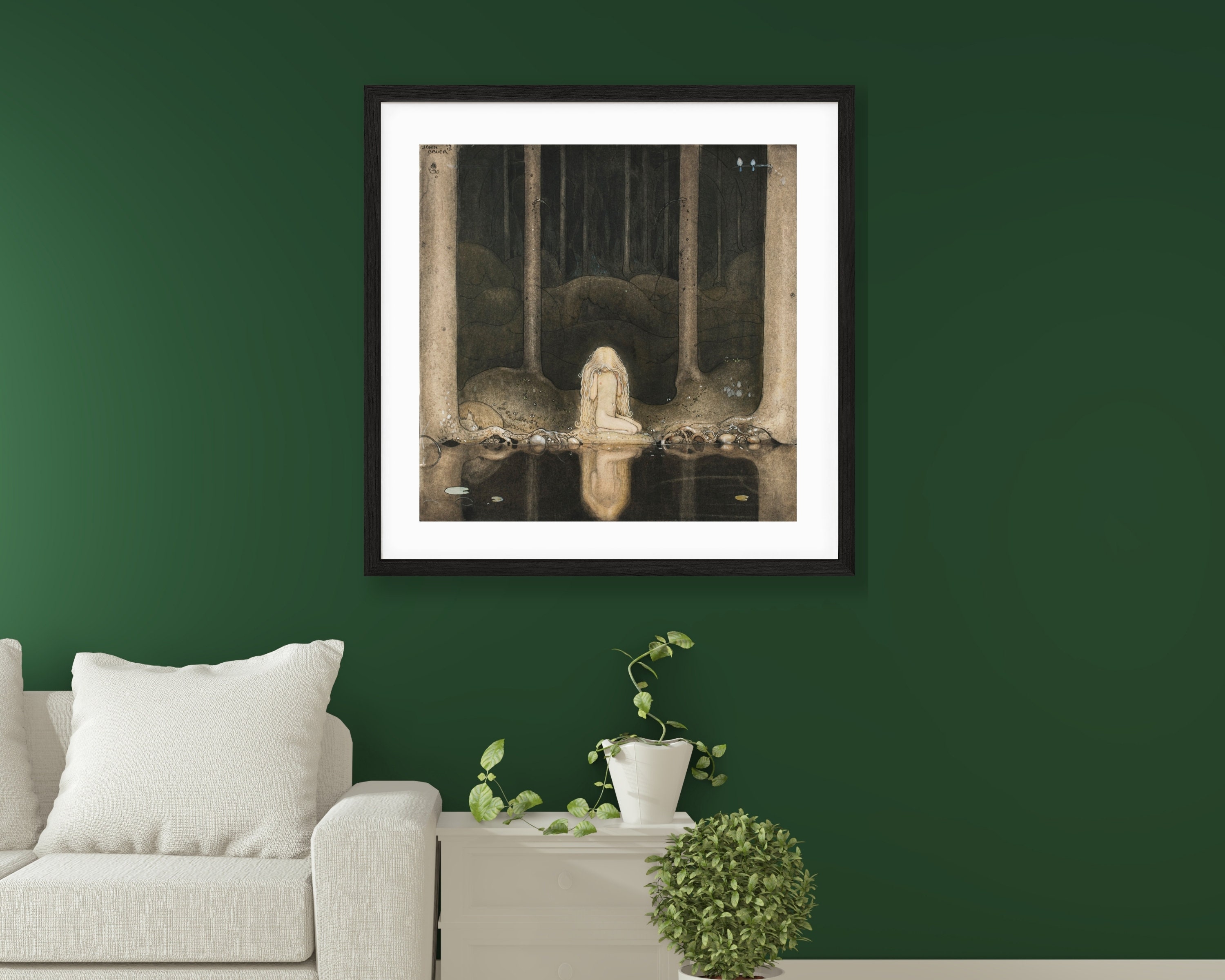 John Bauer, Princess Tuvstarr Gazing Into the Water 1913. Wall Decor ...